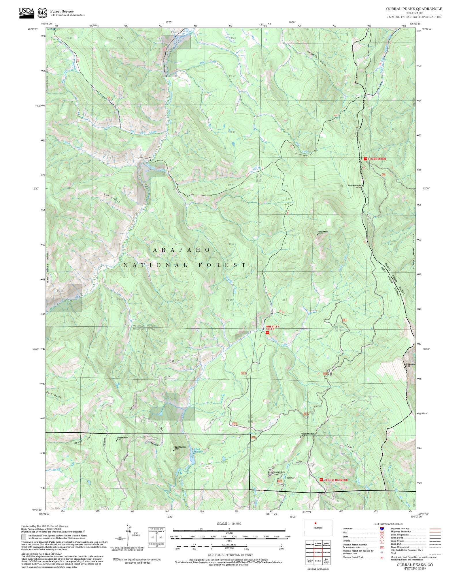 2025 Forest Service Topo Map of Corral Peaks Colorado – MyTopo Map Store
