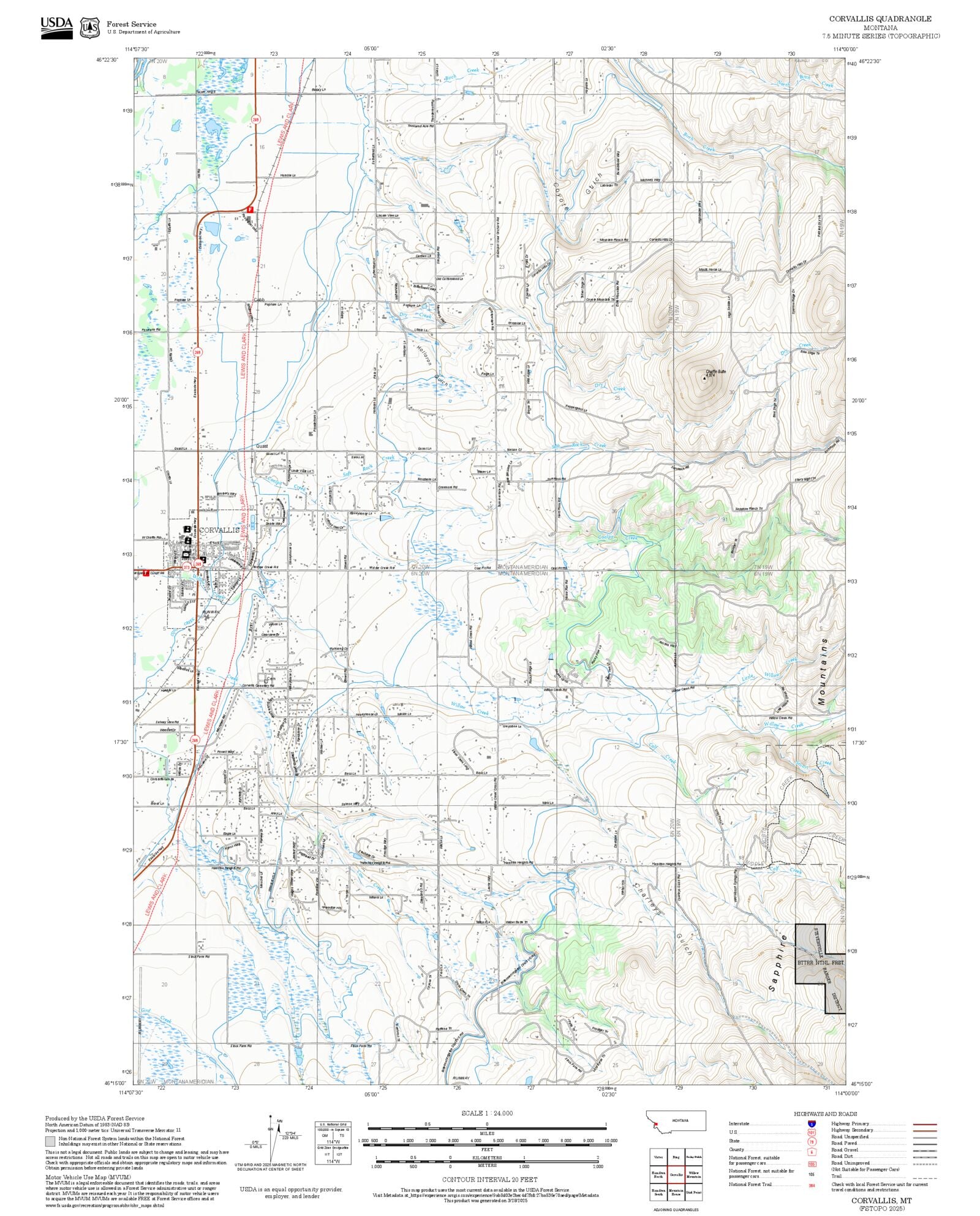 2025 Forest Service Topo Map of Corvallis Montana – MyTopo Map Store