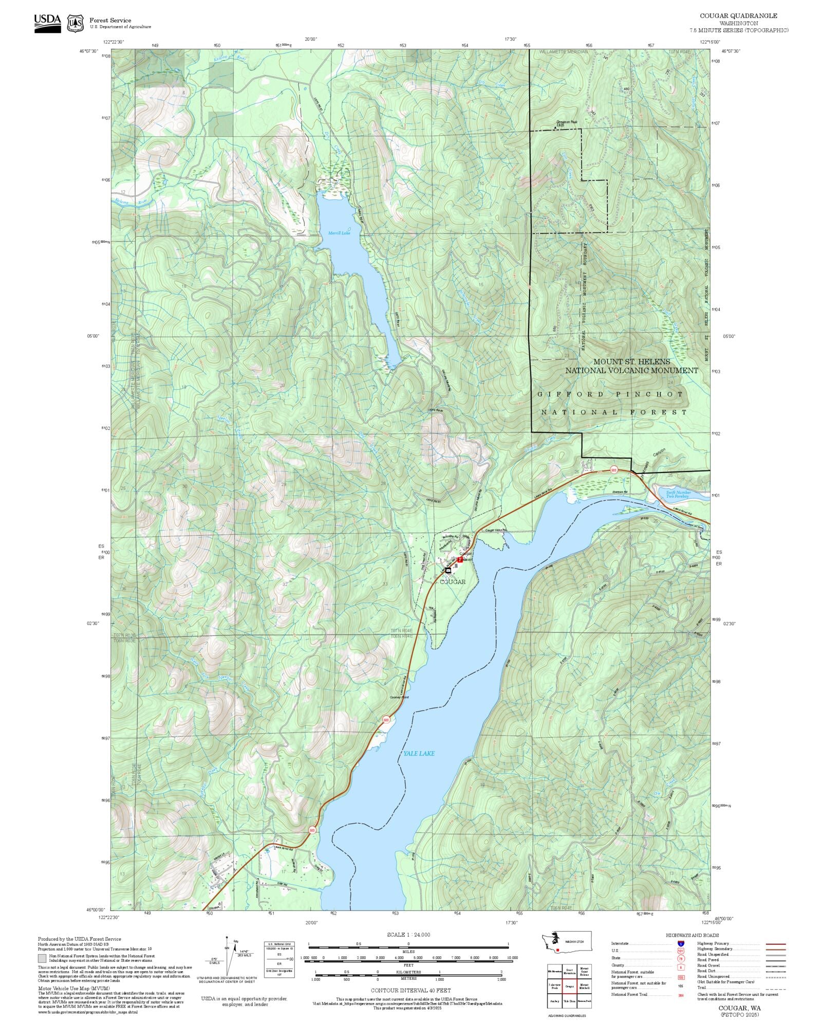 2025 Forest Service Topo Map of Cougar Washington – MyTopo Map Store