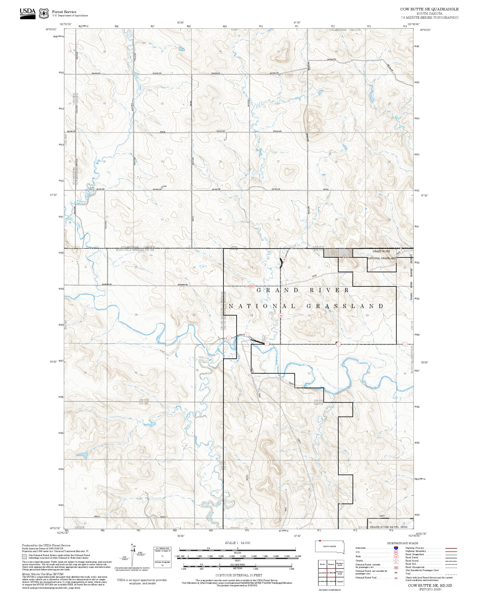 2025 Forest Service Topo Map of Cow Butte NE South Dakota – MyTopo Map ...