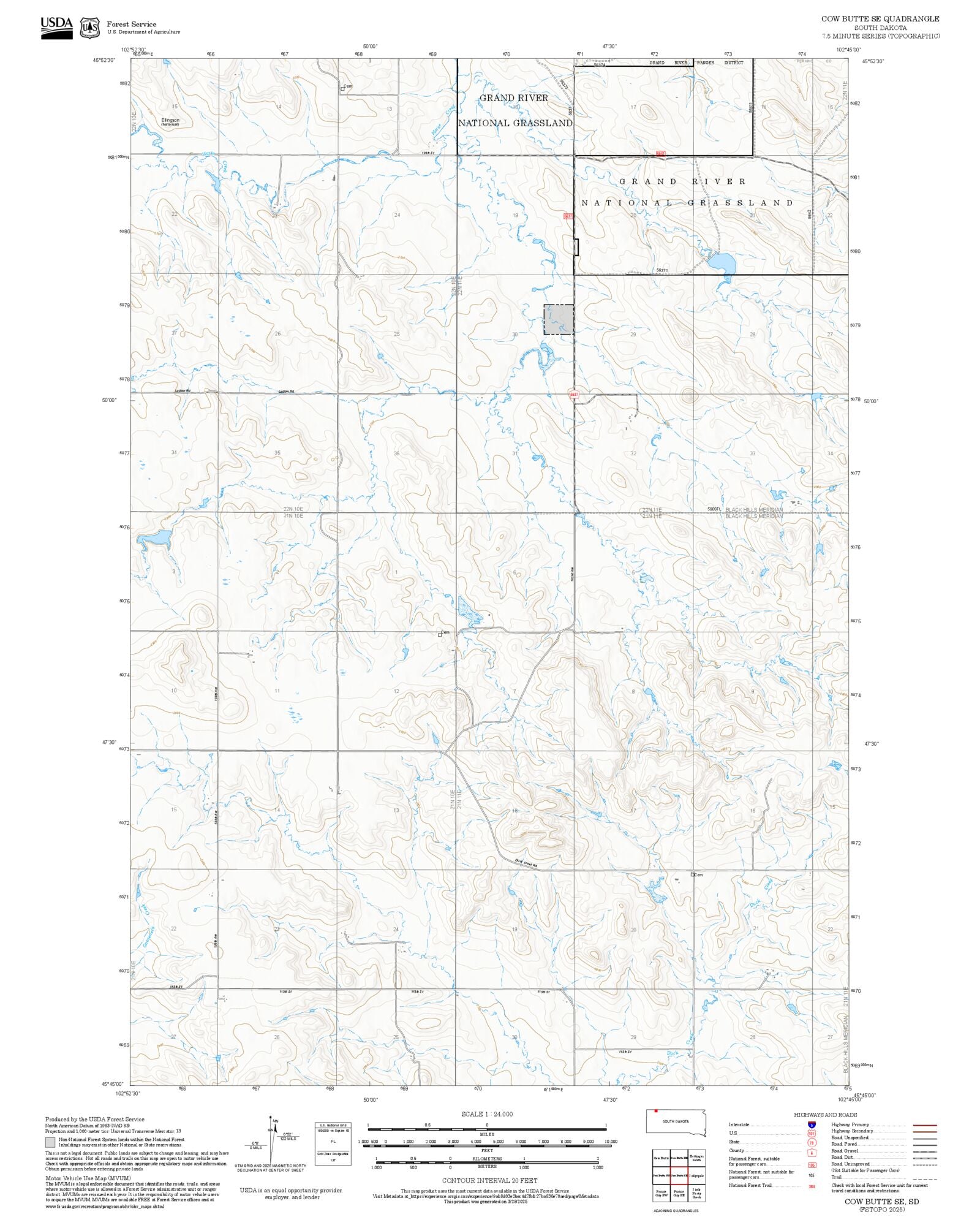2025 Forest Service Topo Map of Cow Butte SE South Dakota – MyTopo Map ...