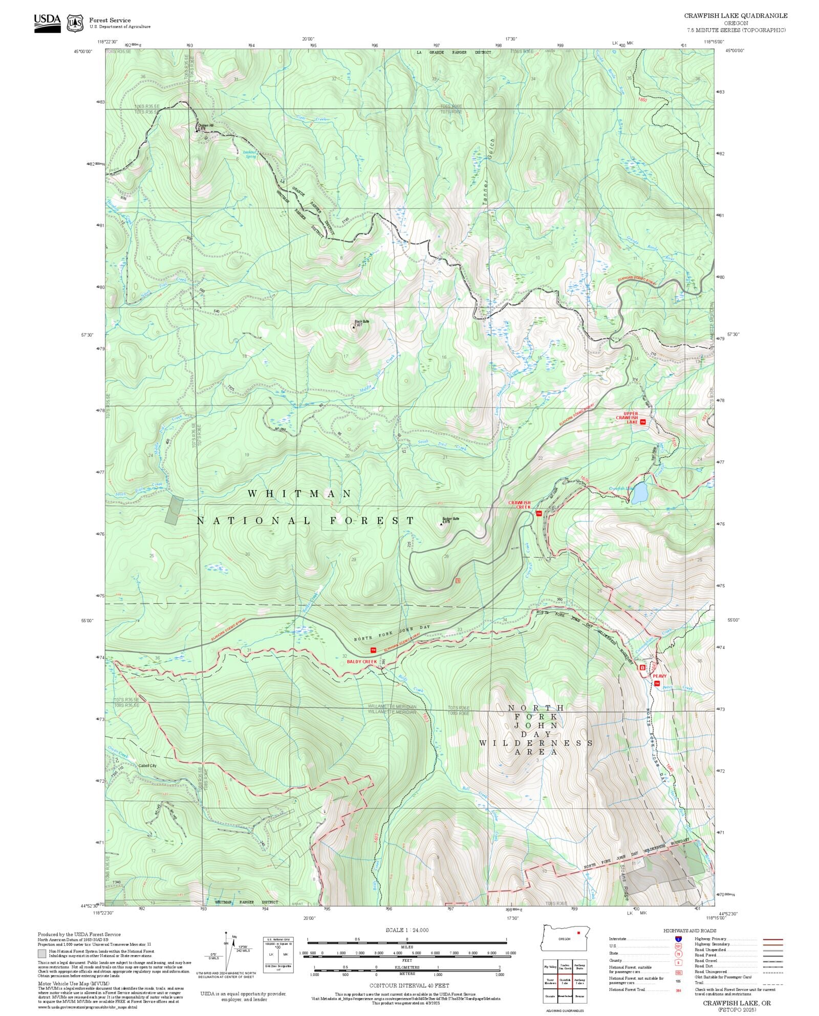 2025 Forest Service Topo Map of Crawfish Lake Oregon – MyTopo Map Store