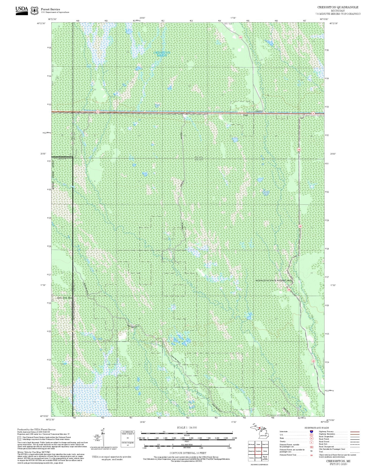 2025 Forest Service Topo Map of Creighton Michigan – MyTopo Map Store