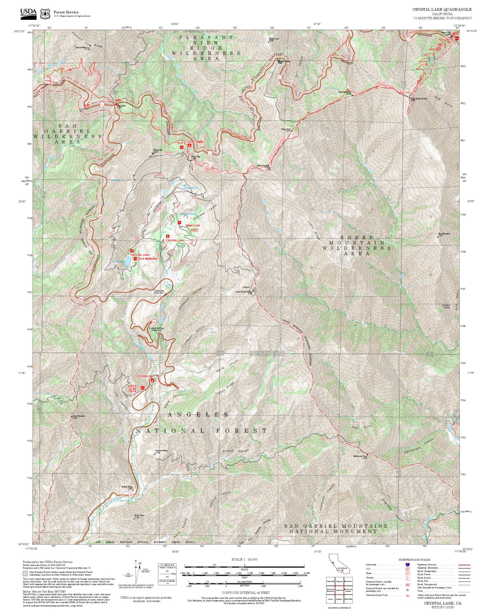 2025 Forest Service Topo Map of Crystal Lake California – MyTopo Map Store