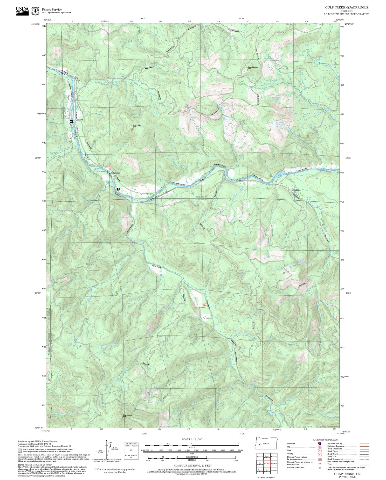 2025 Forest Service Topo Map of Culp Creek Oregon – MyTopo Map Store