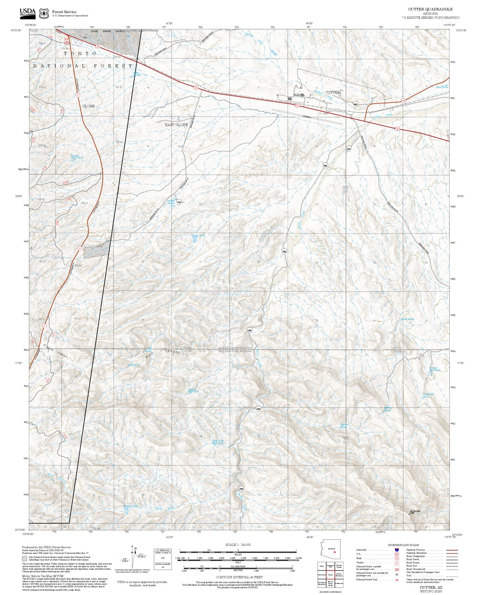 2025 Forest Service Topo Map of Cutter Arizona – MyTopo Map Store