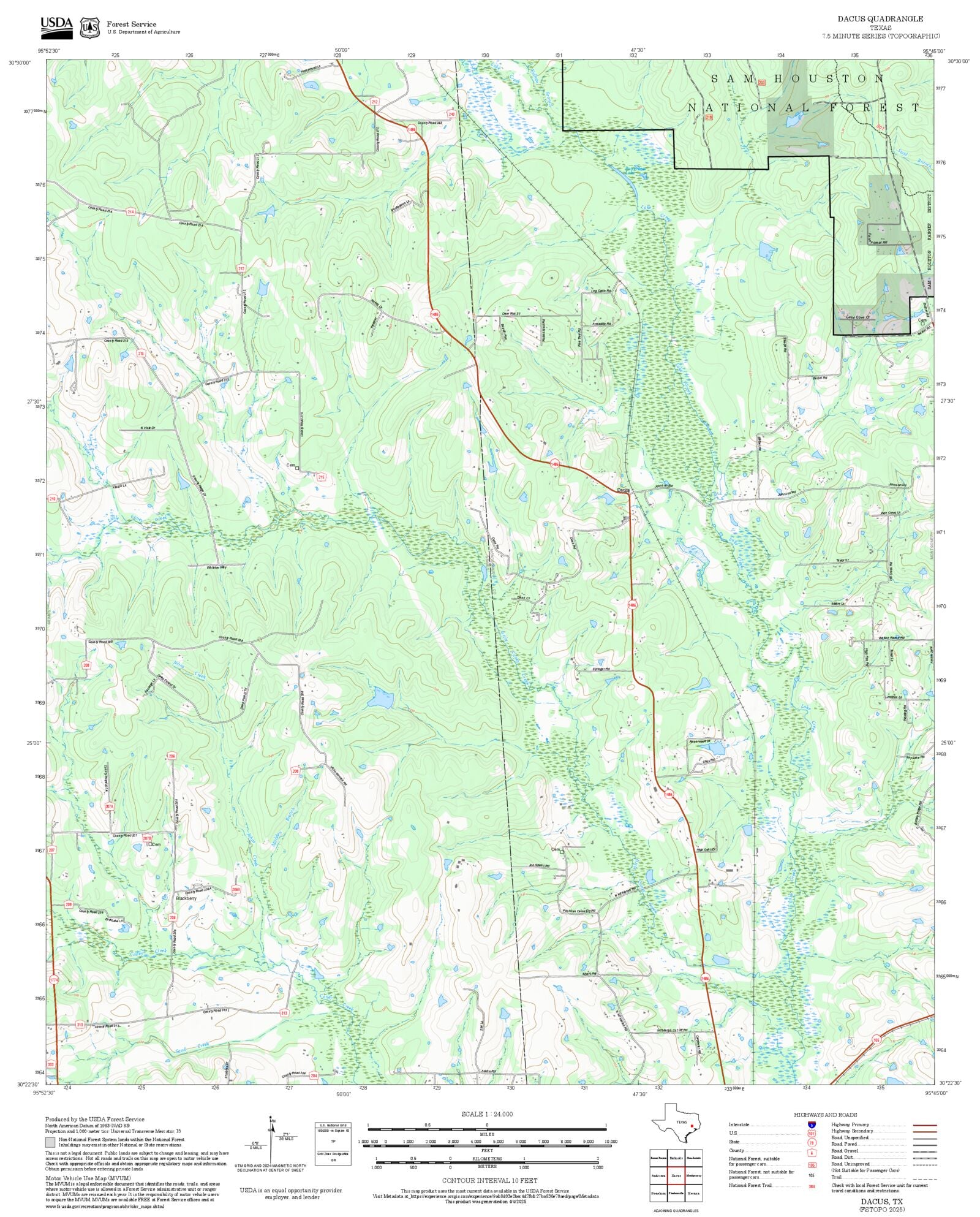 2025 Forest Service Topo Map of Dacus Texas – MyTopo Map Store