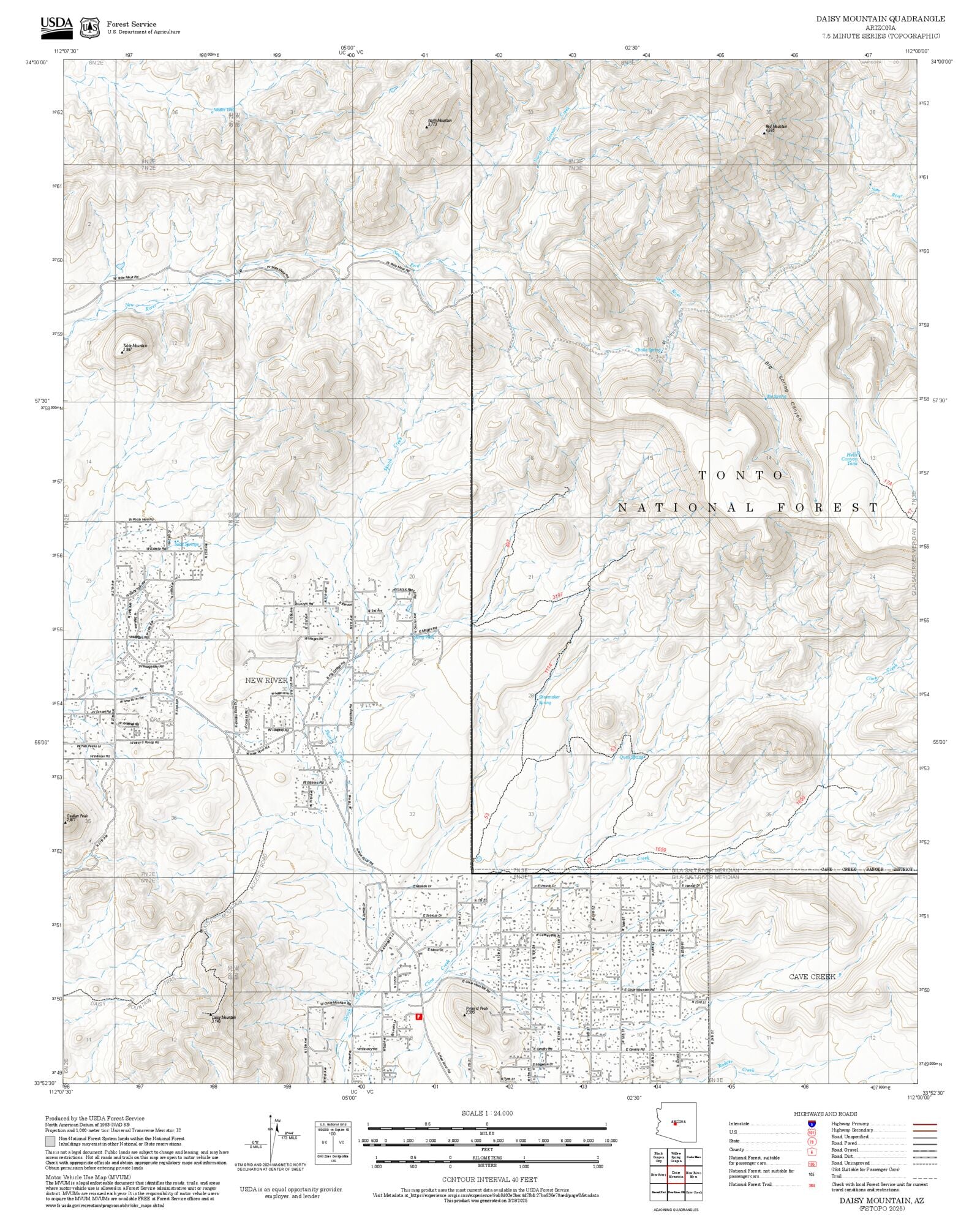 2025 Forest Service Topo Map of Daisy Mountain Arizona – MyTopo Map Store
