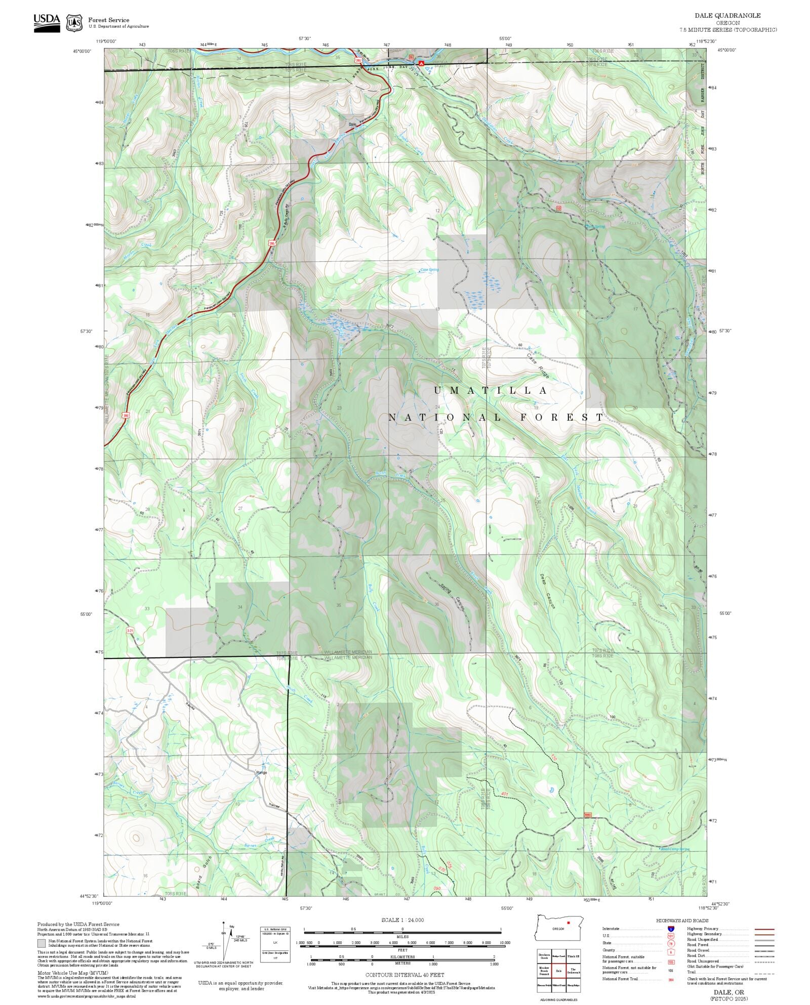 2025 Forest Service Topo Map of Dale Oregon – MyTopo Map Store