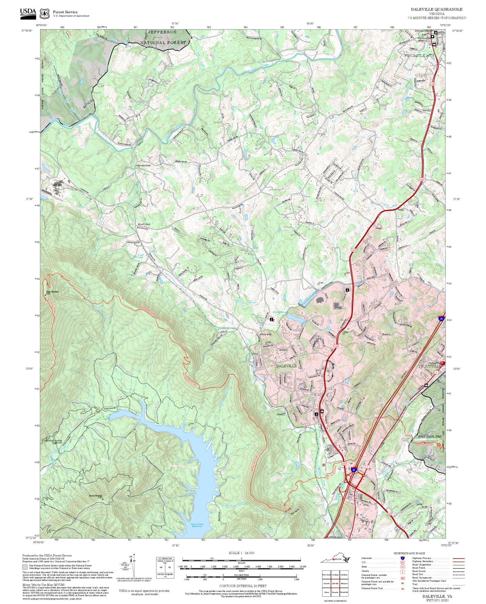 2025 Forest Service Topo Map of Daleville Virginia – MyTopo Map Store