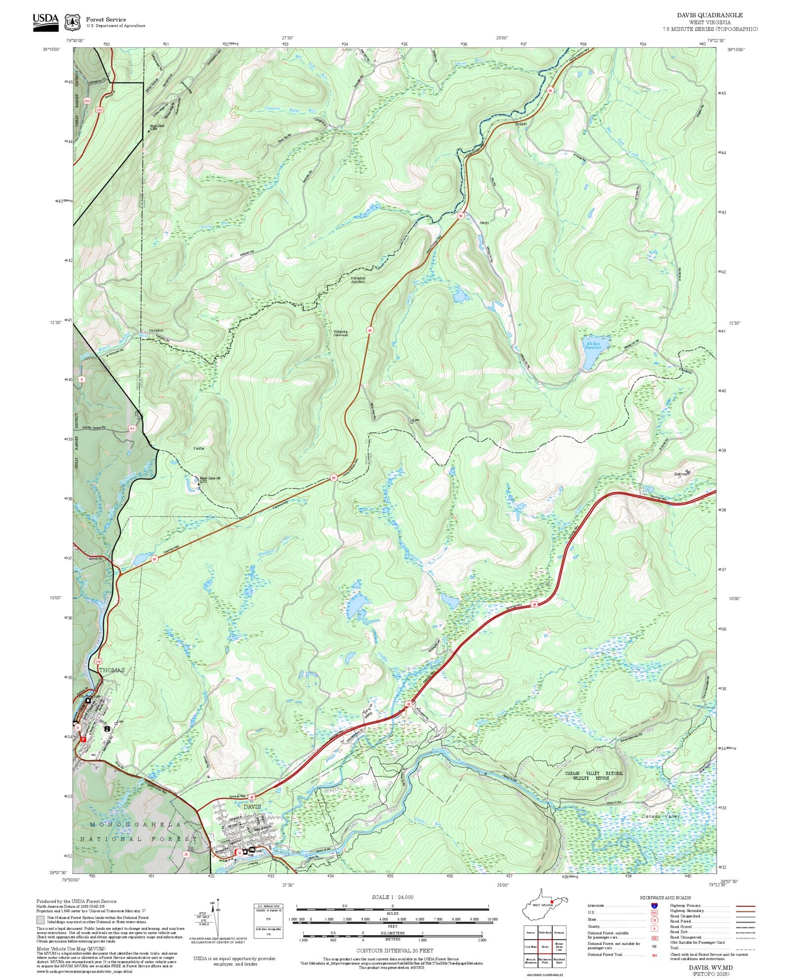 2025 Forest Service Topo Map of Davis West Virginia – MyTopo Map Store