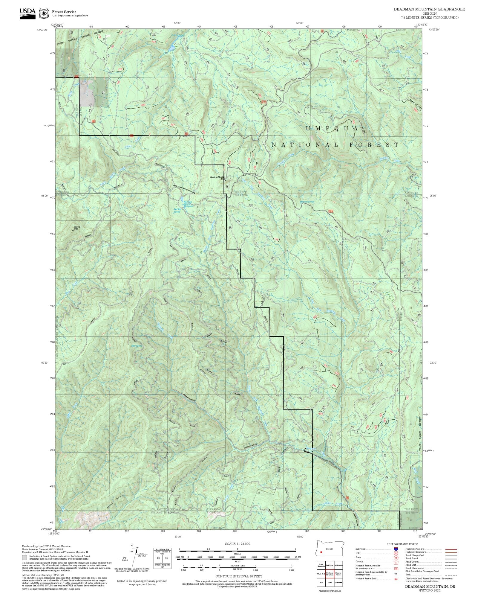 2025 Forest Service Topo Map of Deadman Mountain Oregon – MyTopo Map Store