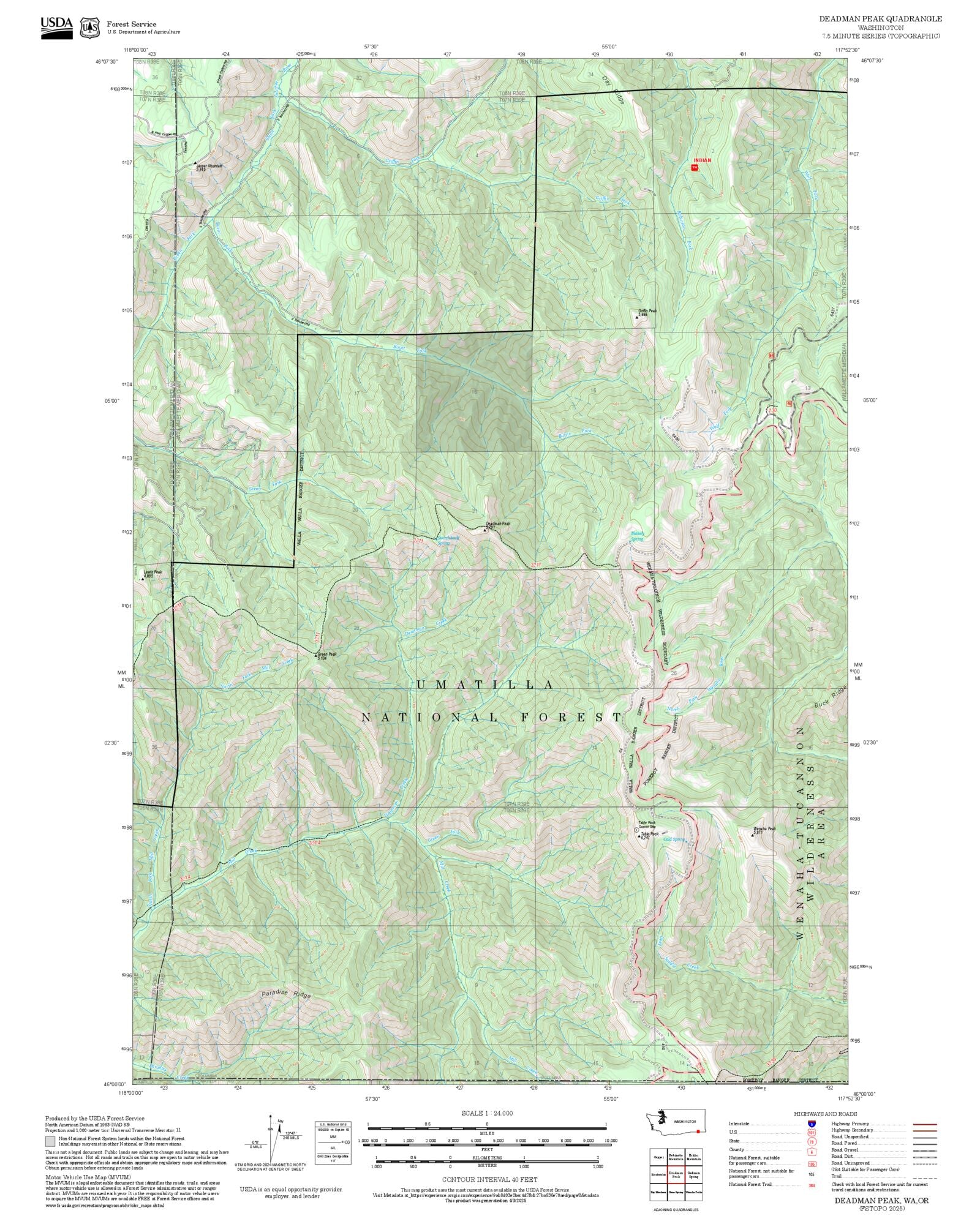 2025 Forest Service Topo Map of Deadman Peak Washington – MyTopo Map Store