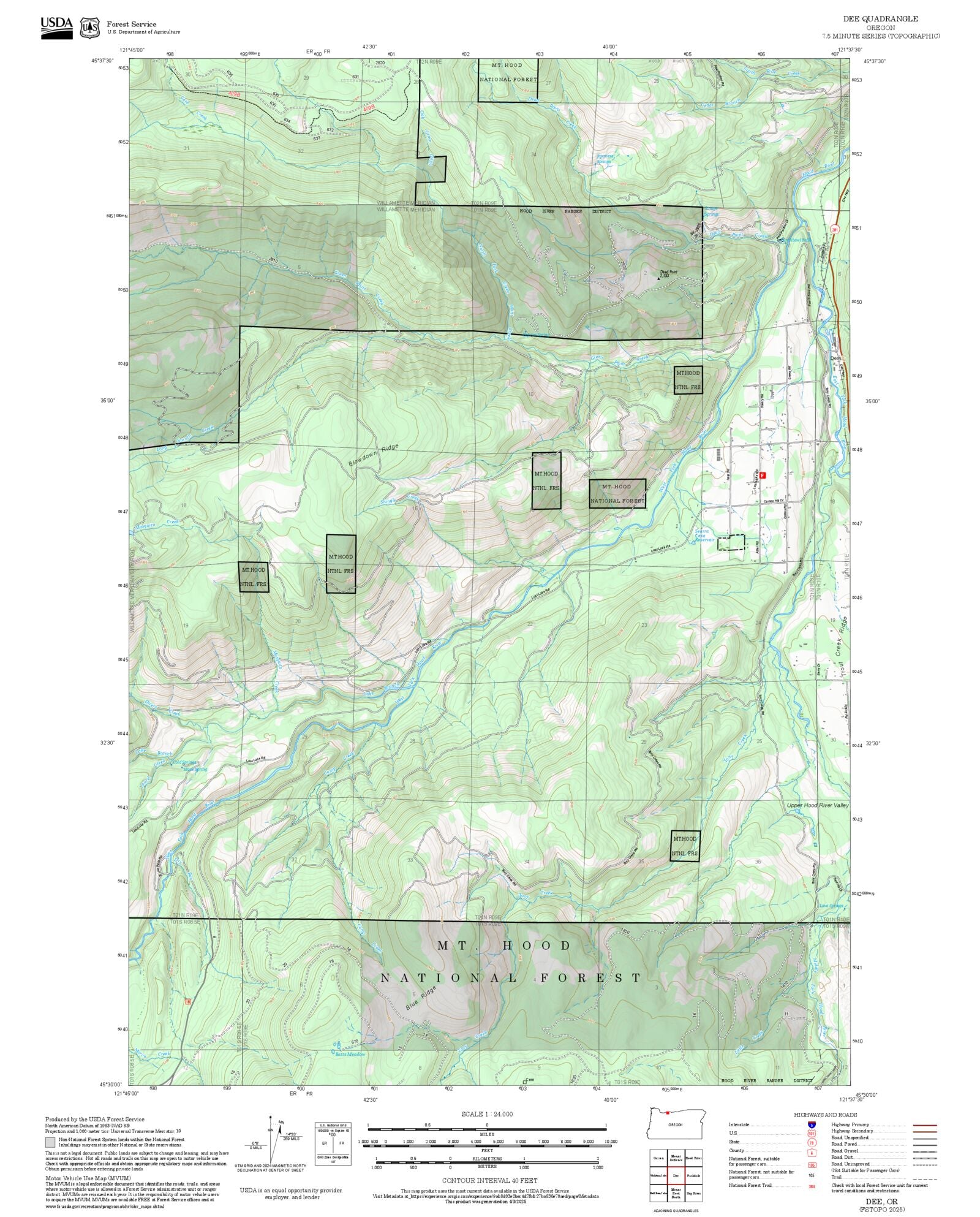 2025 Forest Service Topo Map of Dee Oregon – MyTopo Map Store