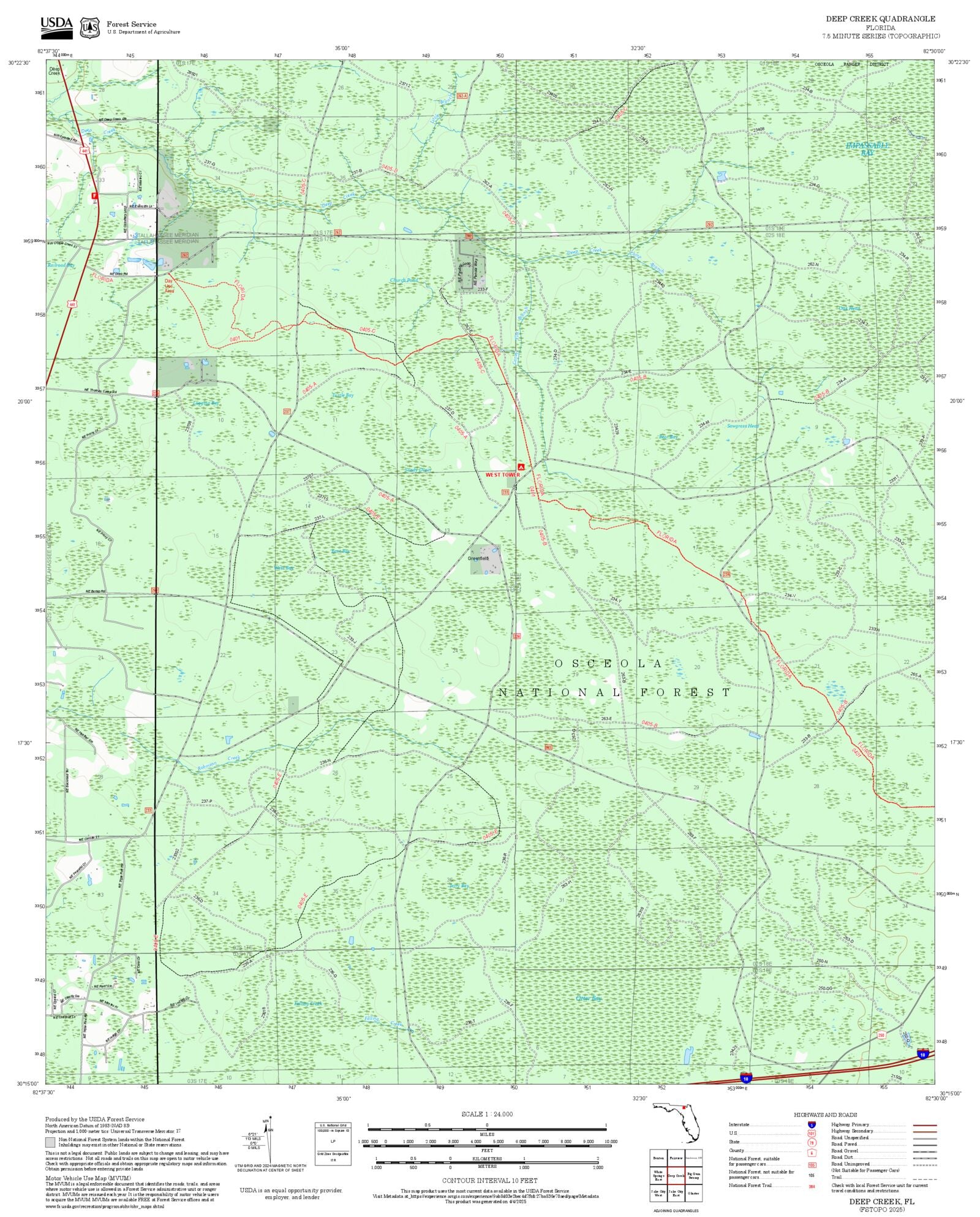 2025 Forest Service Topo Map of Deep Creek Florida – MyTopo Map Store