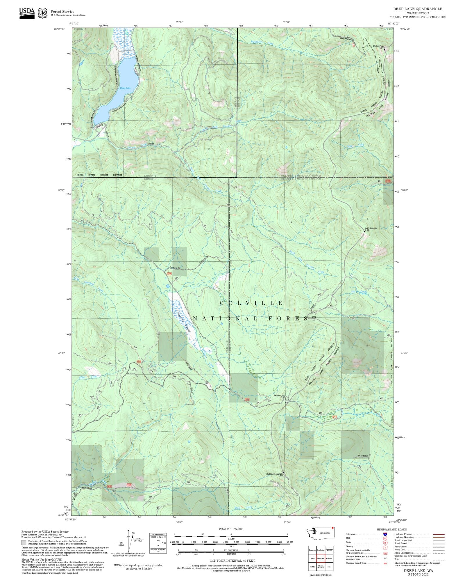 2025 Forest Service Topo Map of Deep Lake Washington – MyTopo Map Store