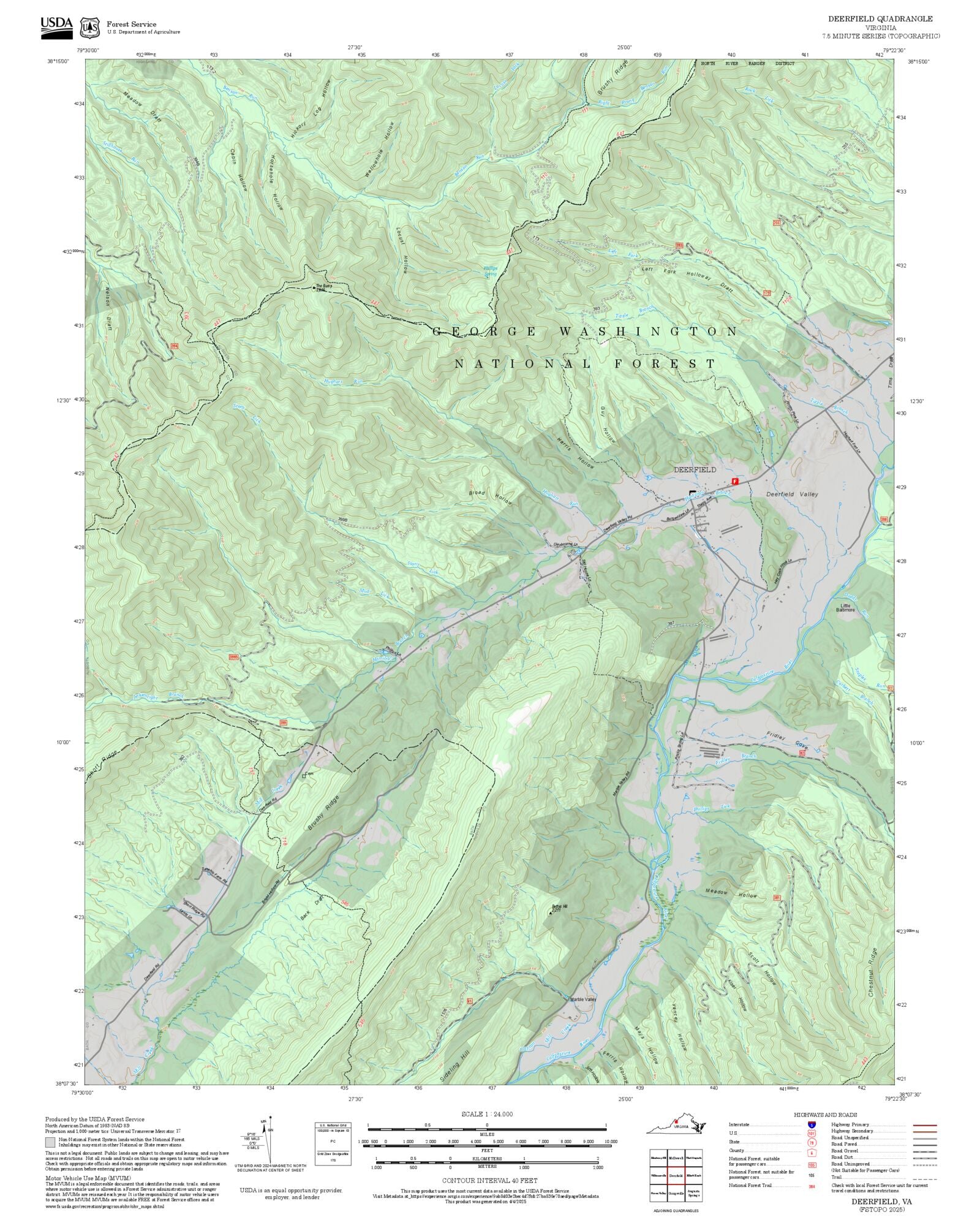2025 Forest Service Topo Map of Deerfield Virginia – MyTopo Map Store