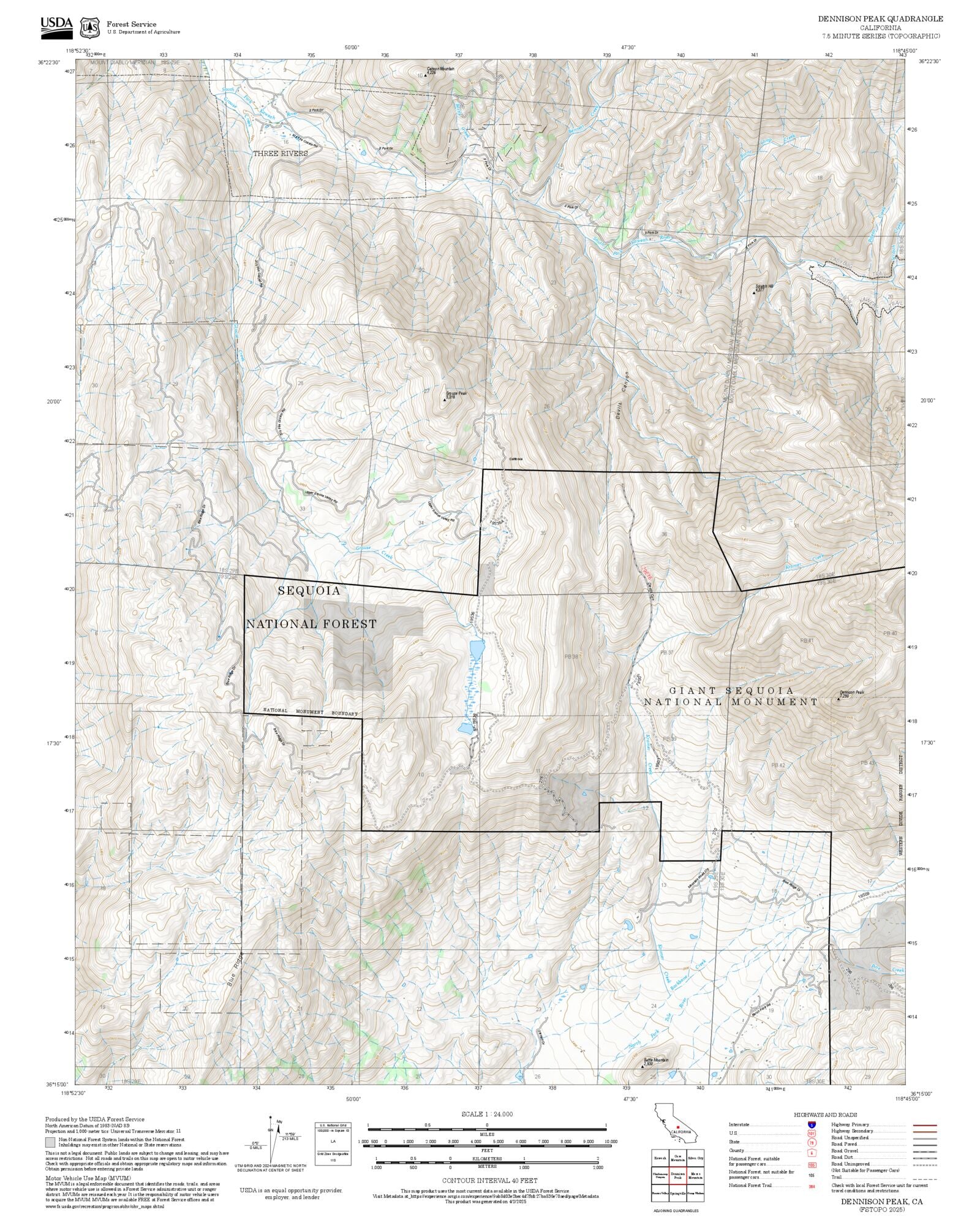2025 Forest Service Topo Map of Dennison Peak California – MyTopo Map Store