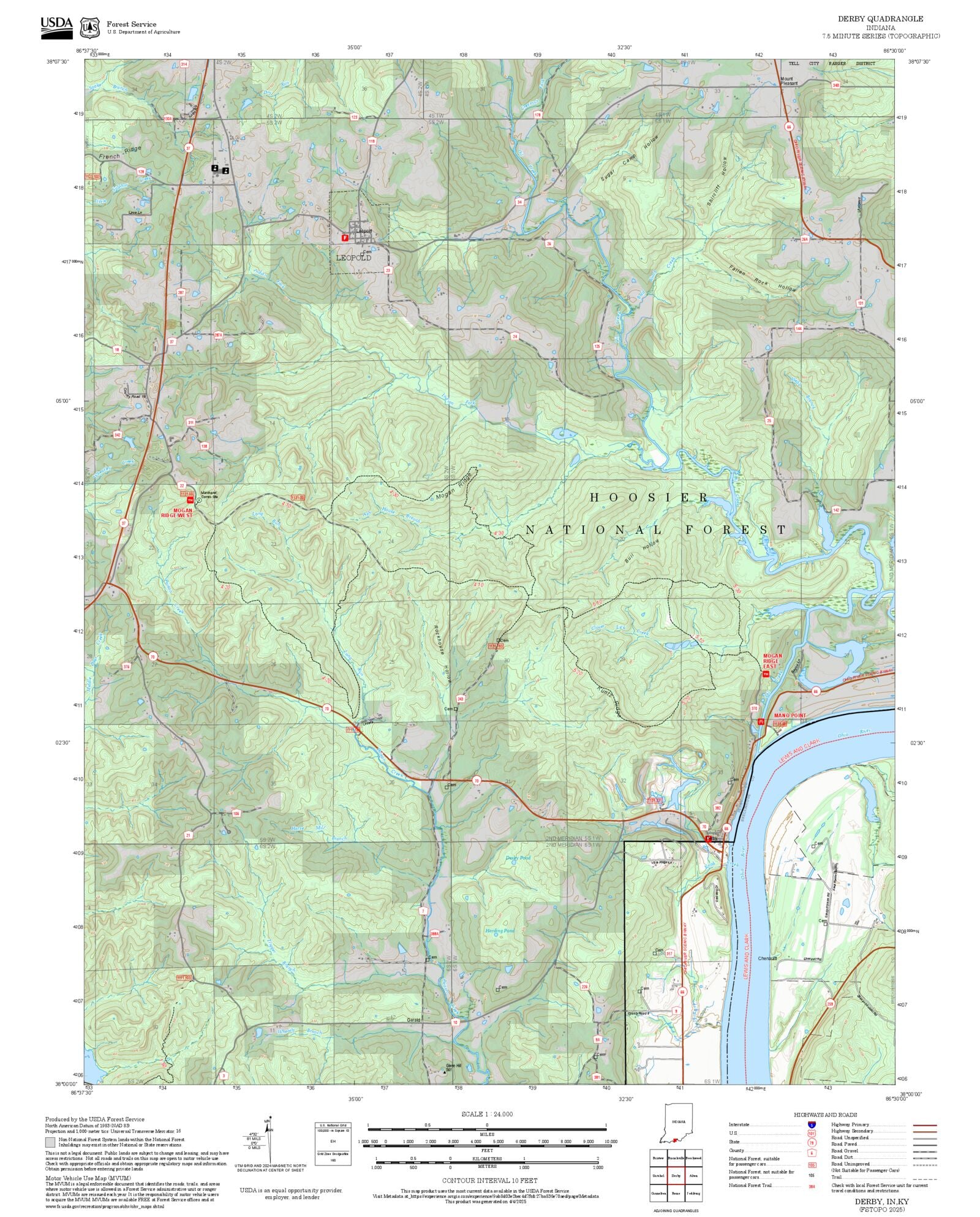 2025 Forest Service Topo Map of Derby Indiana – MyTopo Map Store