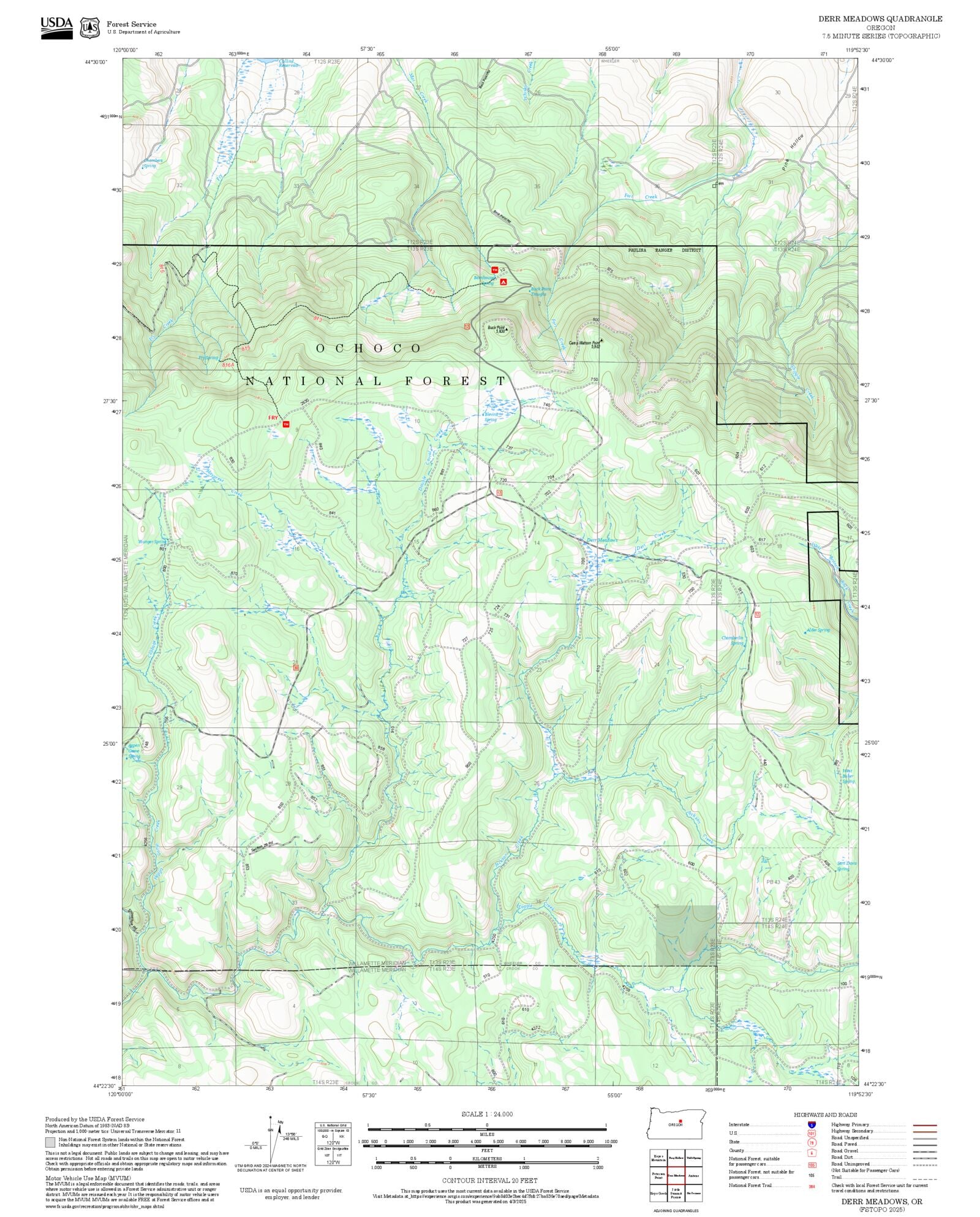 2025 Forest Service Topo Map of Derr Meadows Oregon – MyTopo Map Store