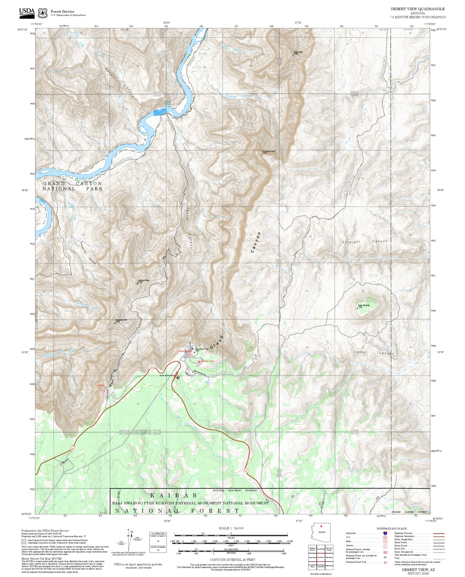 2025 Forest Service Topo Map of Desert View Arizona – MyTopo Map Store