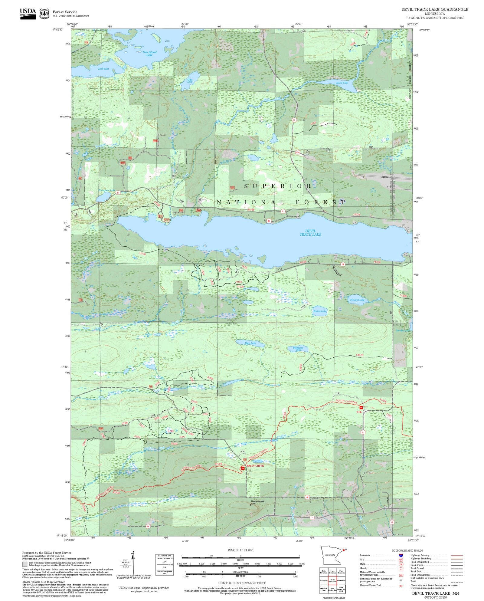 2025 Forest Service Topo Map of Devil Track Lake Minnesota – MyTopo Map ...