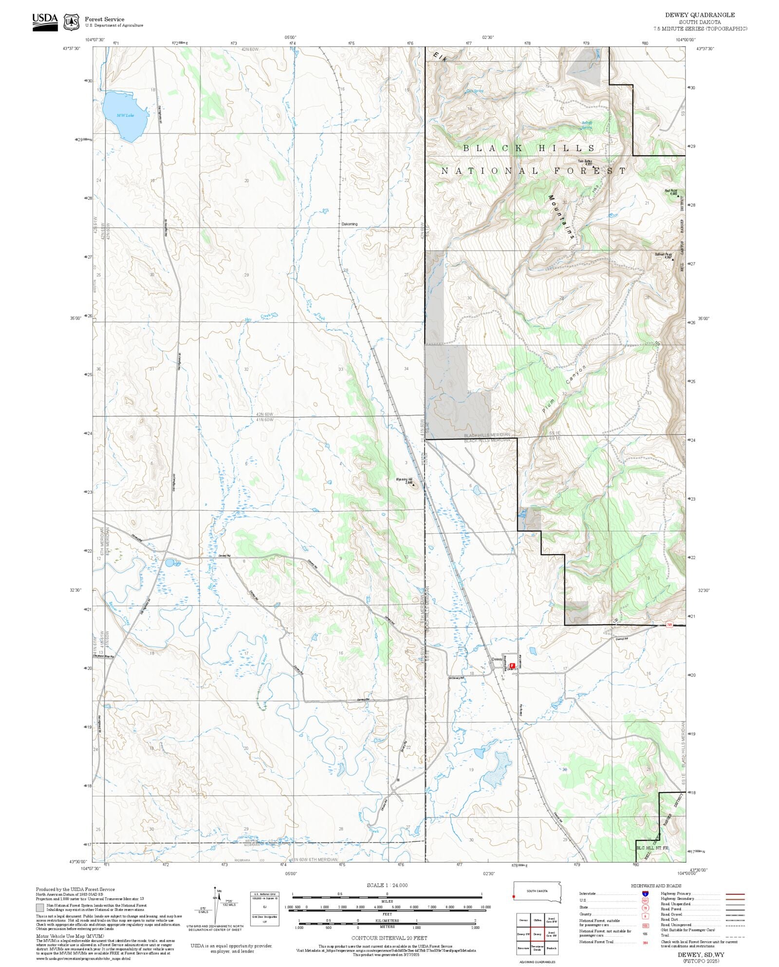 2025 Forest Service Topo Map of Dewey South Dakota – MyTopo Map Store