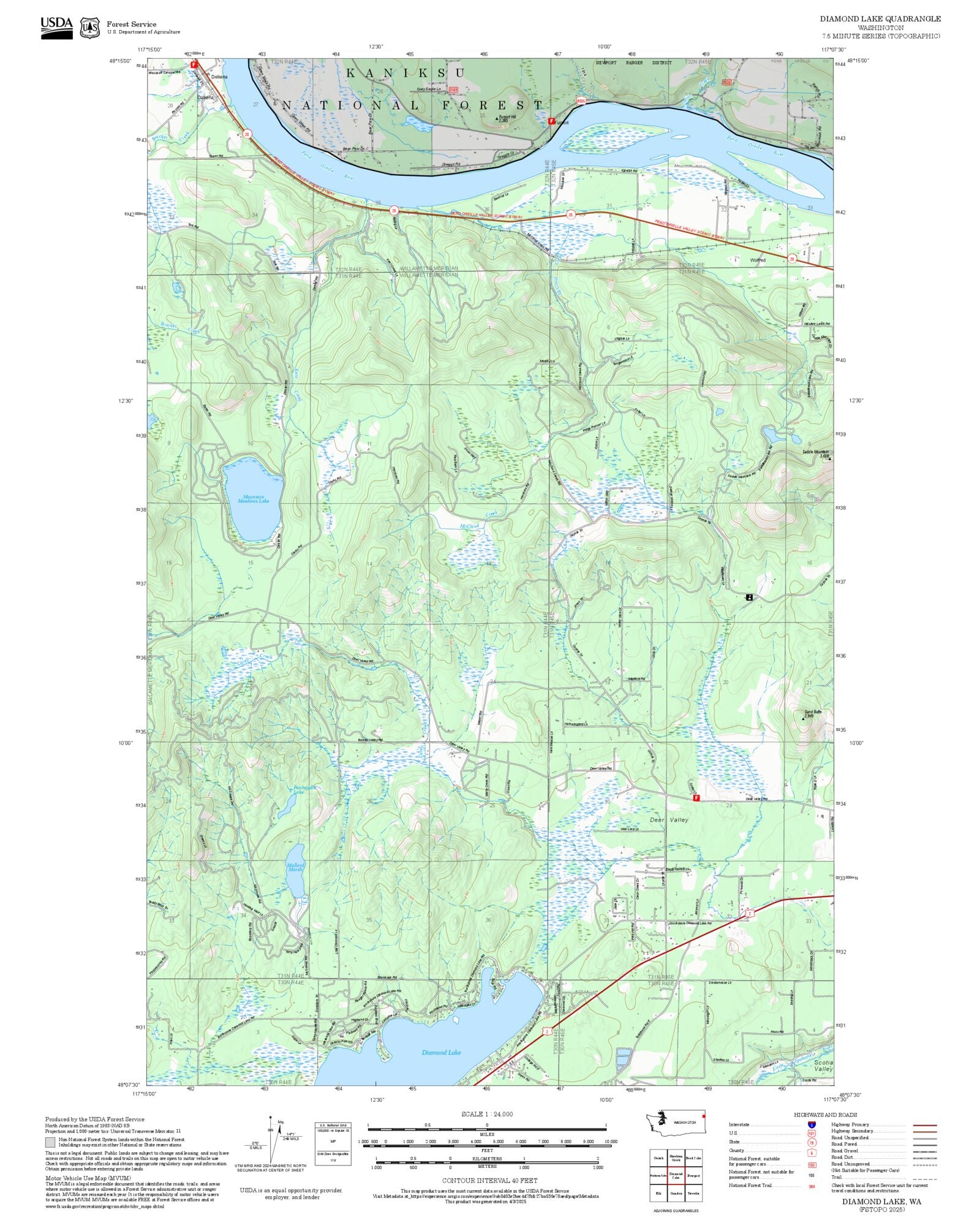 2025 Forest Service Topo Map of Diamond Lake Washington – MyTopo Map Store