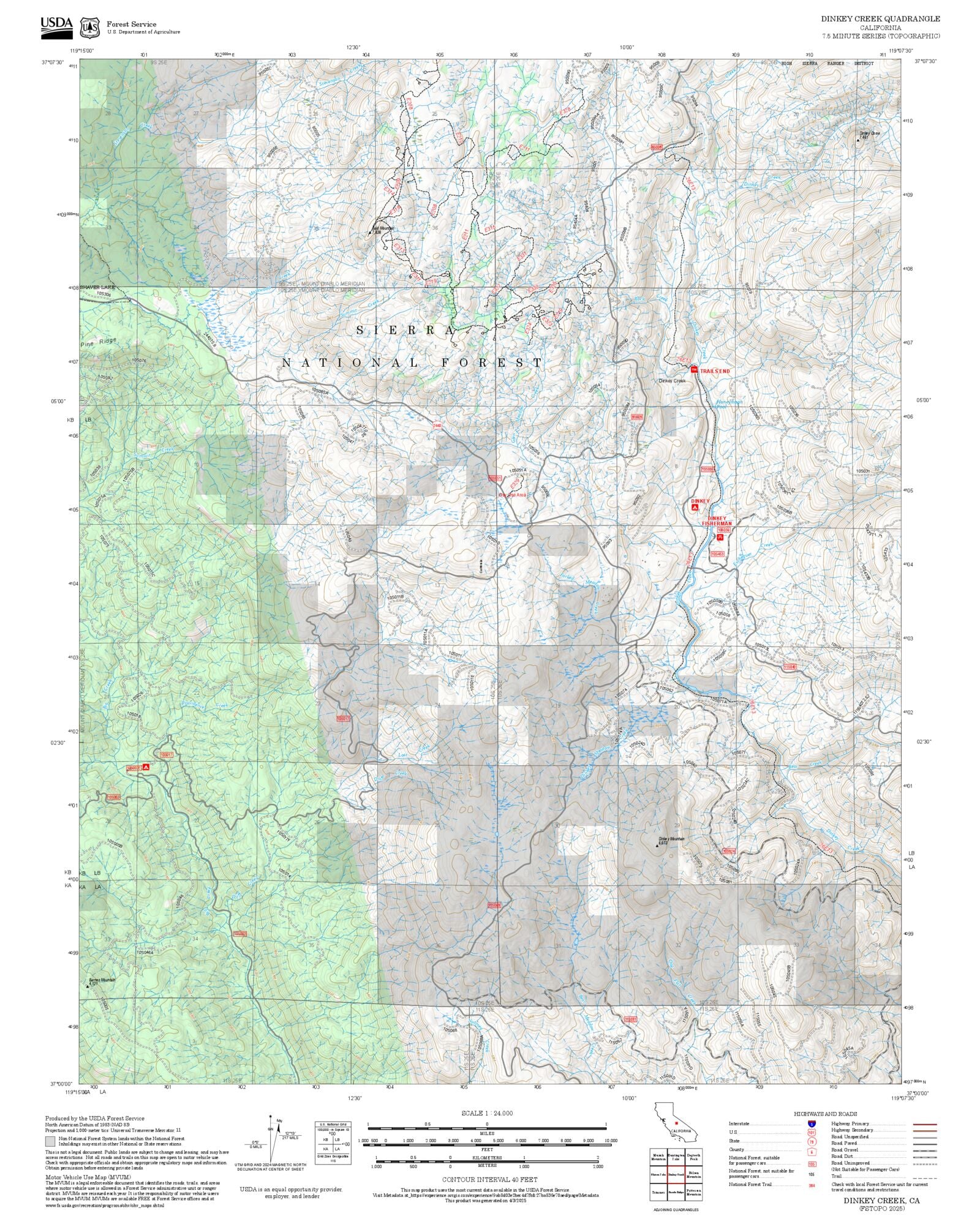 2025 Forest Service Topo Map of Dinkey Creek California – MyTopo Map Store