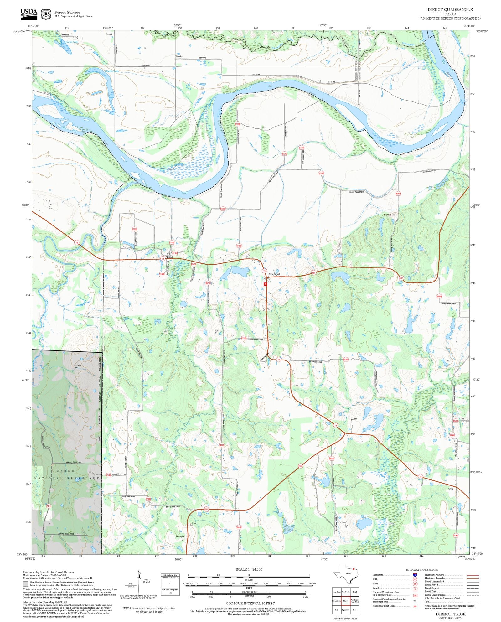 2025 Forest Service Topo Map of Direct Texas – MyTopo Map Store