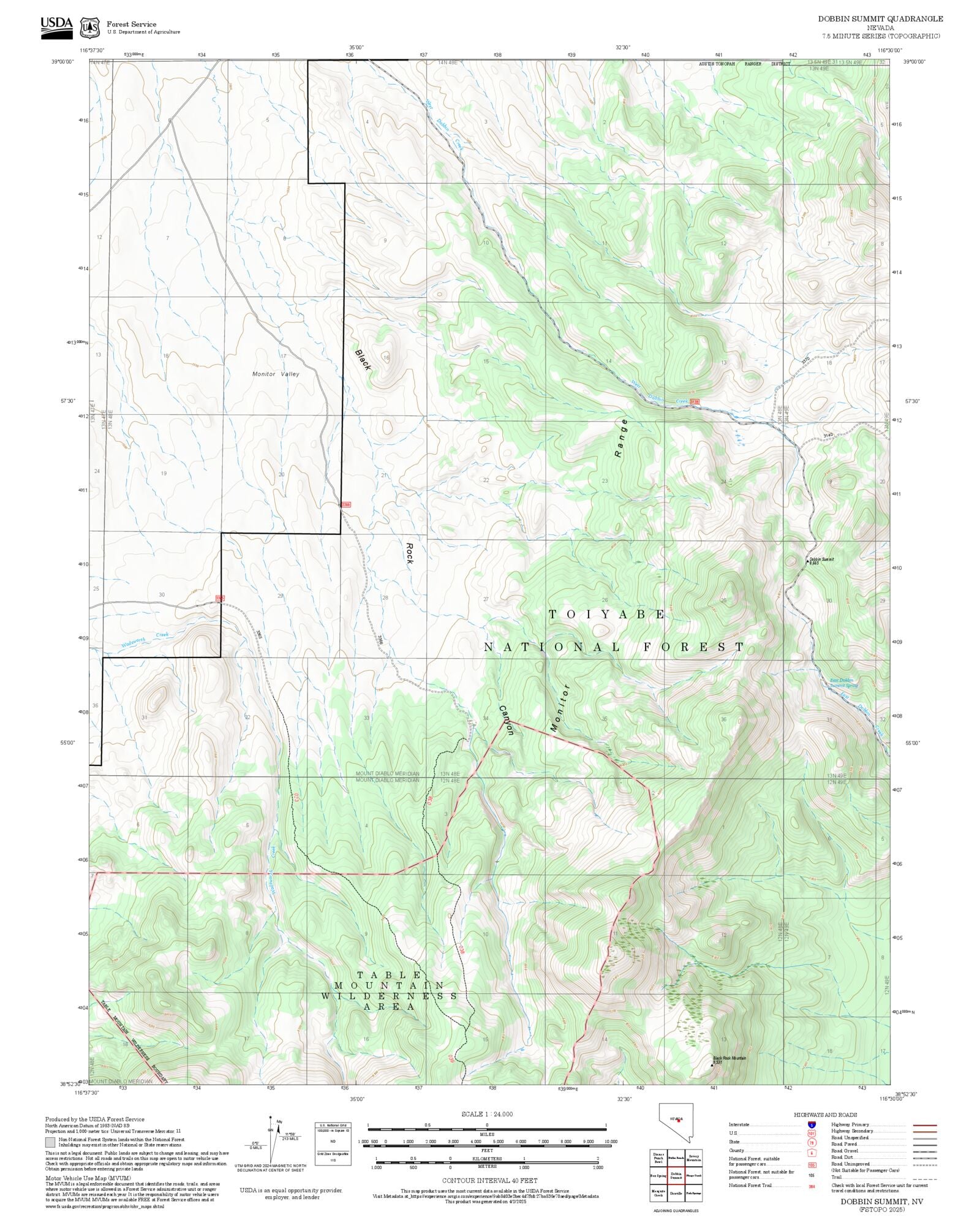 2025 Forest Service Topo Map of Dobbin Summit Nevada – MyTopo Map Store