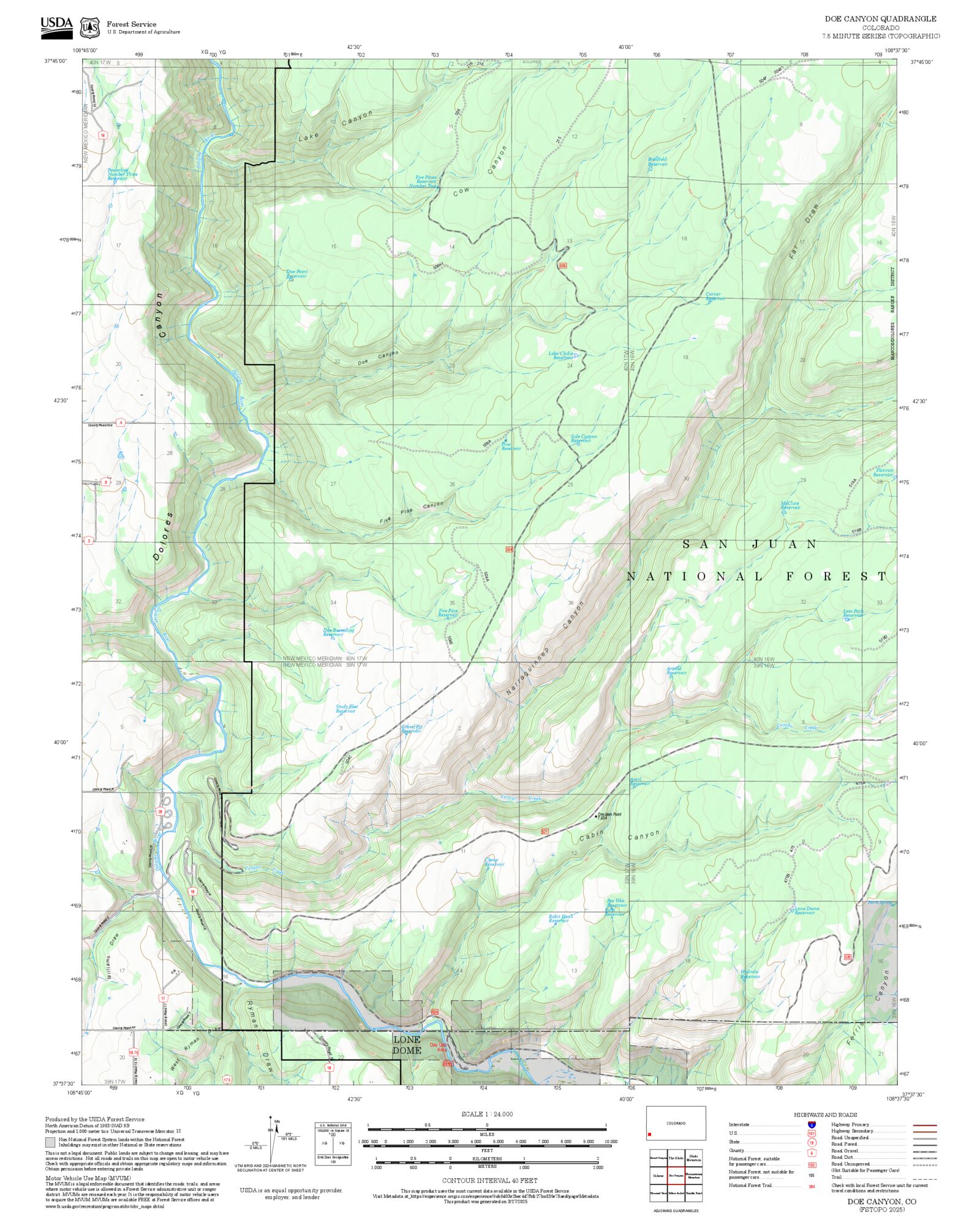 2025 Forest Service Topo Map of Doe Canyon Colorado – MyTopo Map Store