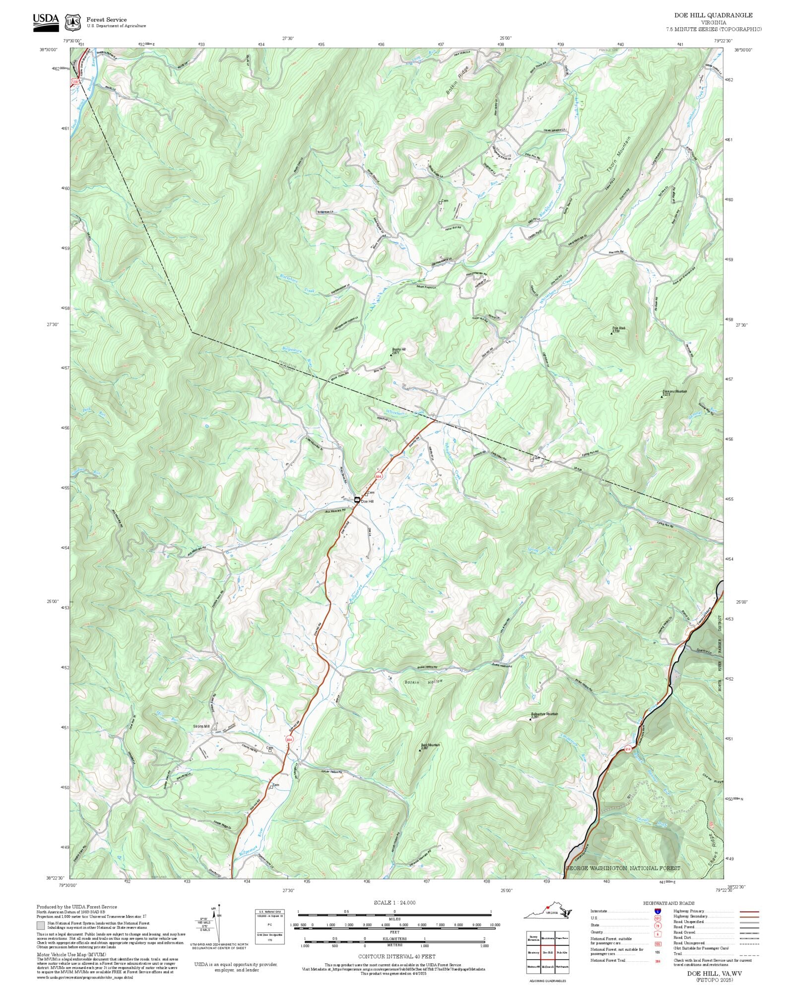 2025 Forest Service Topo Map of Doe Hill Virginia – MyTopo Map Store