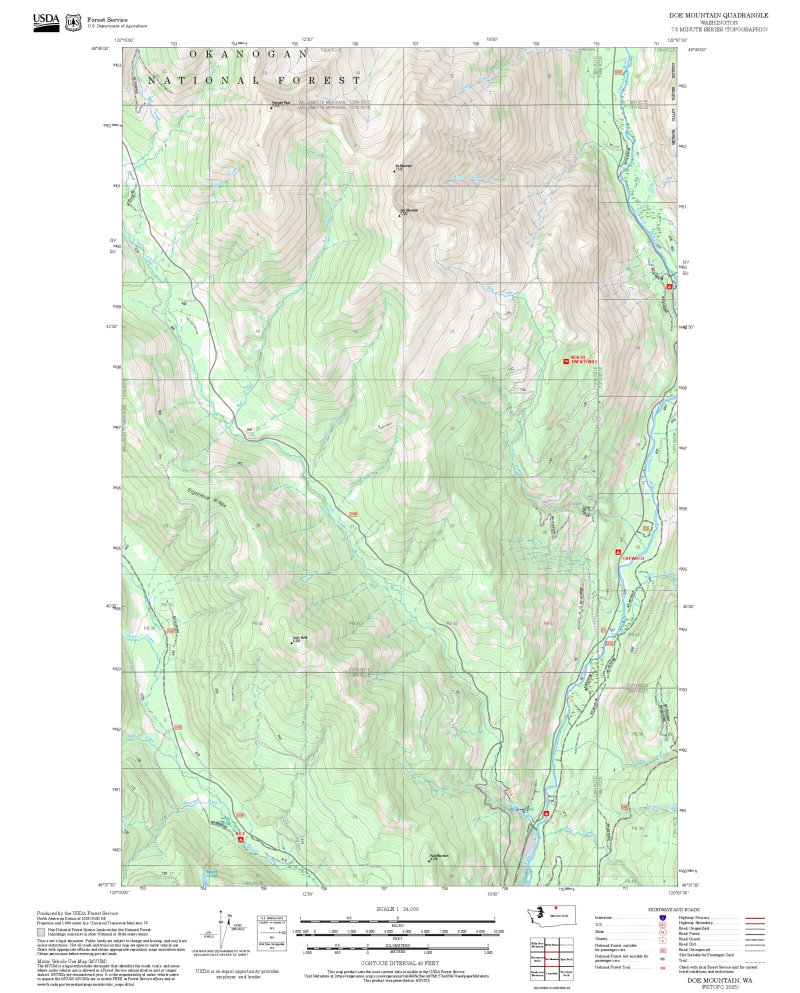 2025 Forest Service Topo Map of Doe Mountain Washington – MyTopo Map Store