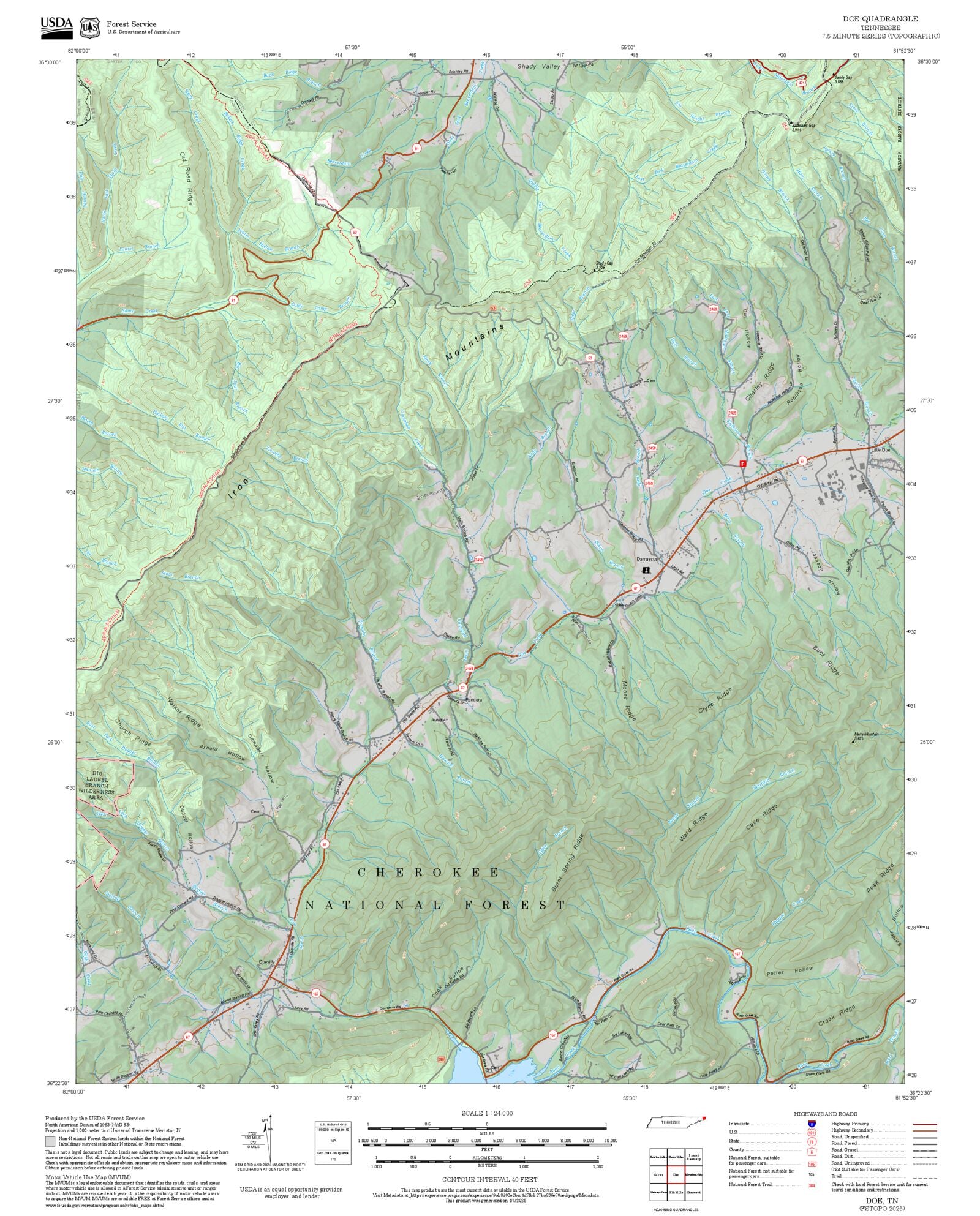 2025 Forest Service Topo Map of Doe Tennessee – MyTopo Map Store