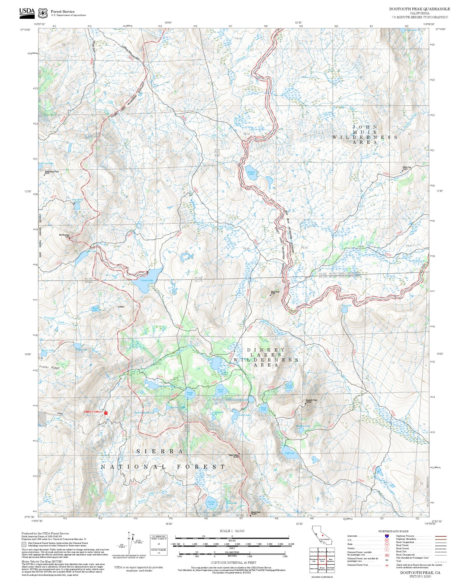 2025 Forest Service Topo Map of Dogtooth Peak California – MyTopo Map Store
