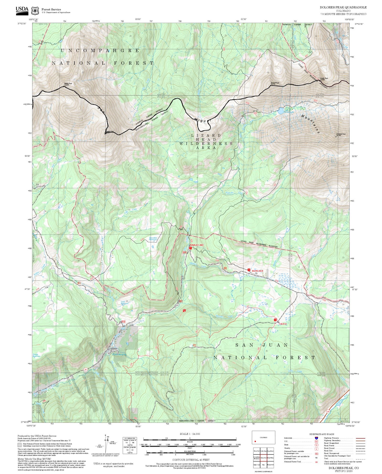 2025 Forest Service Topo Map of Dolores Peak Colorado – MyTopo Map Store