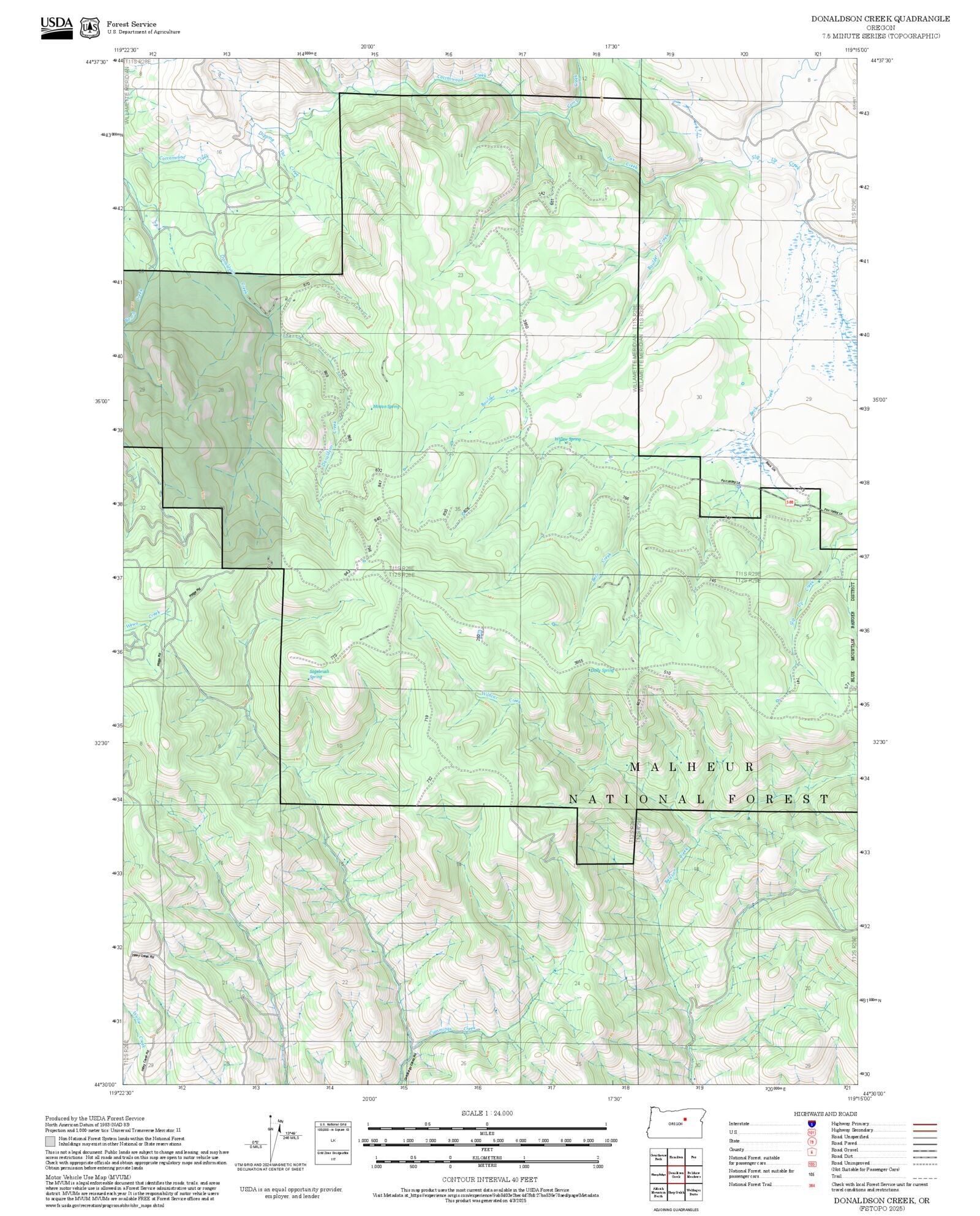 2025 Forest Service Topo Map of Donaldson Creek Oregon – MyTopo Map Store