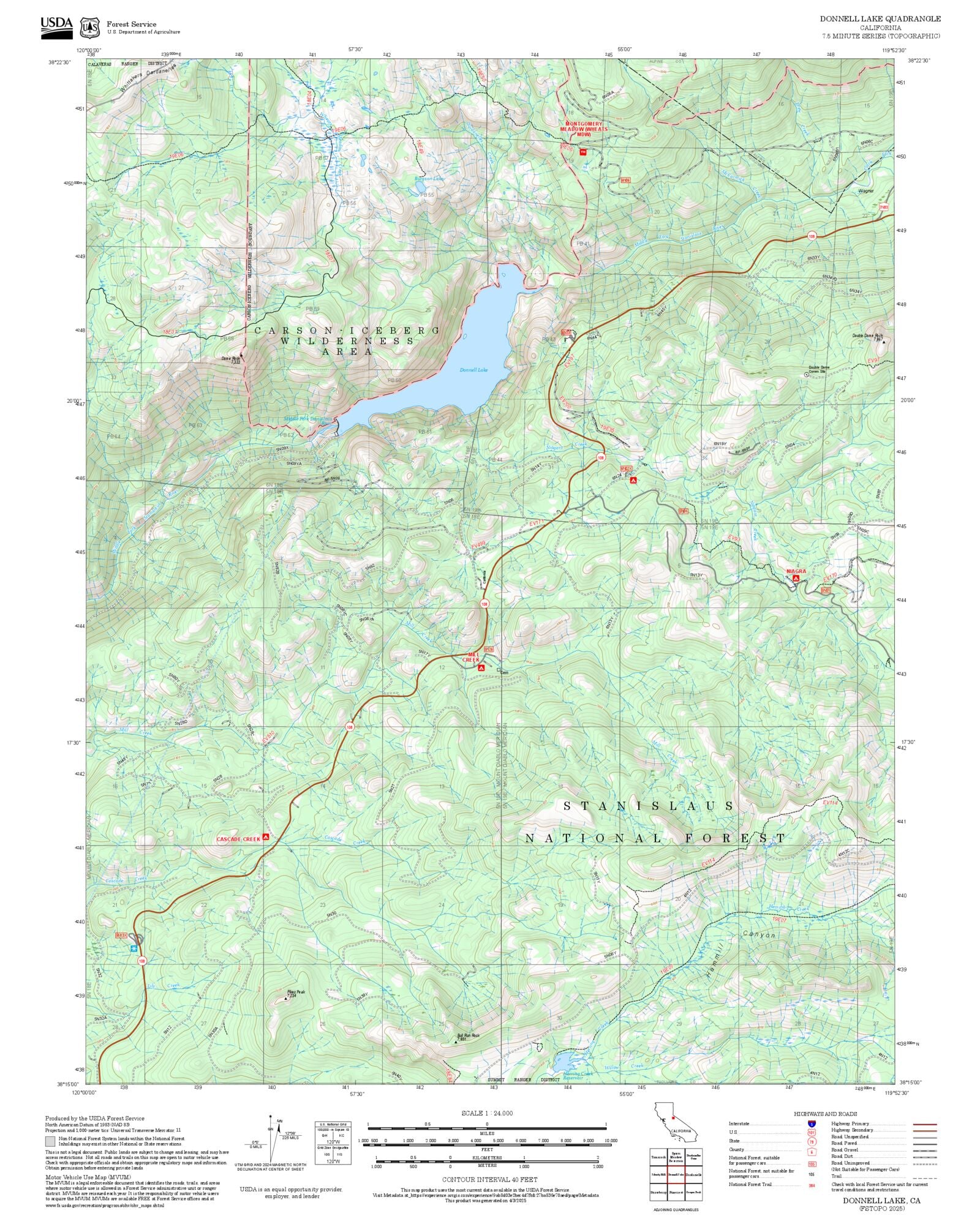 2025 Forest Service Topo Map of Donnell Lake California – MyTopo Map Store