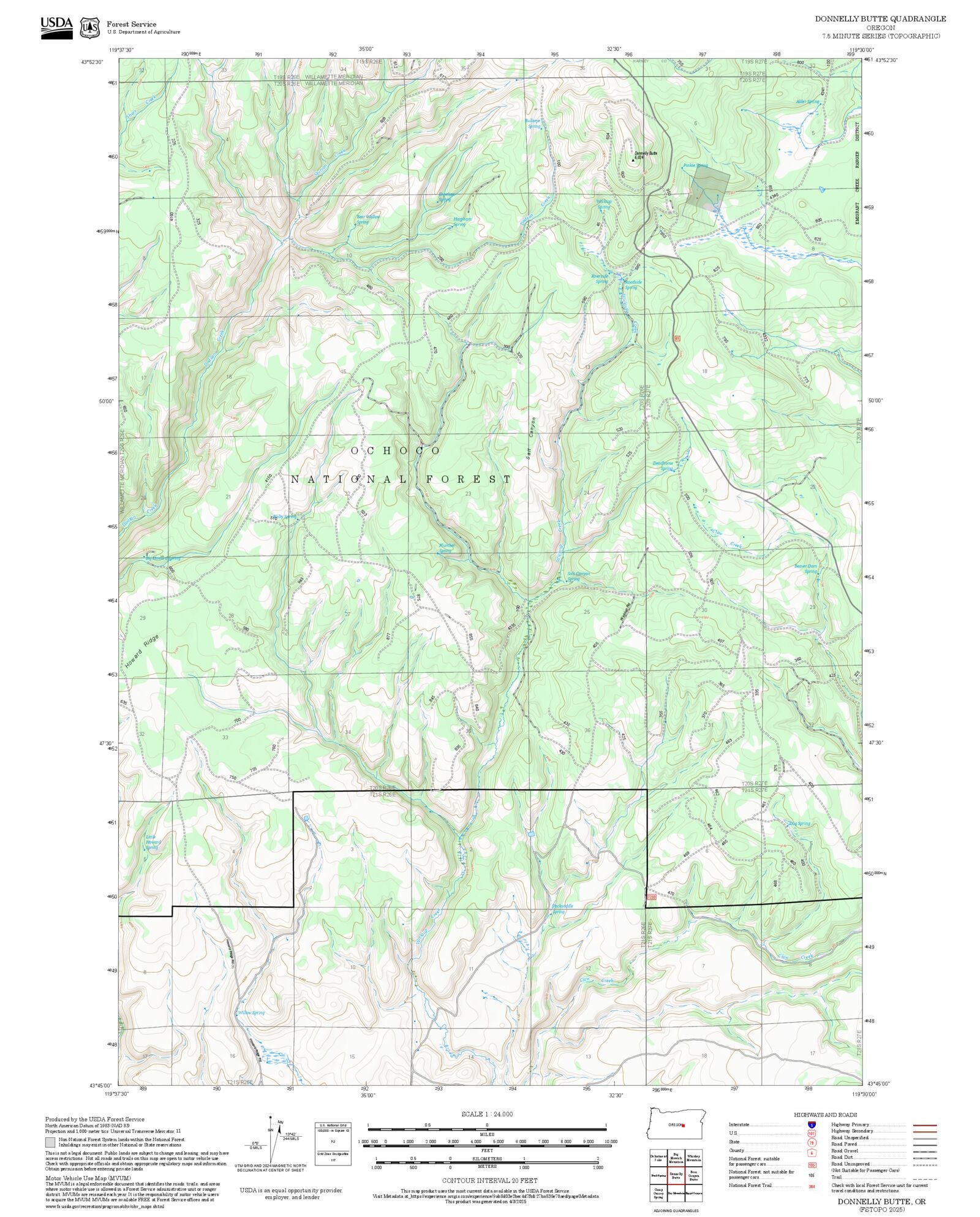2025 Forest Service Topo Map of Donnelly Butte Oregon – MyTopo Map Store
