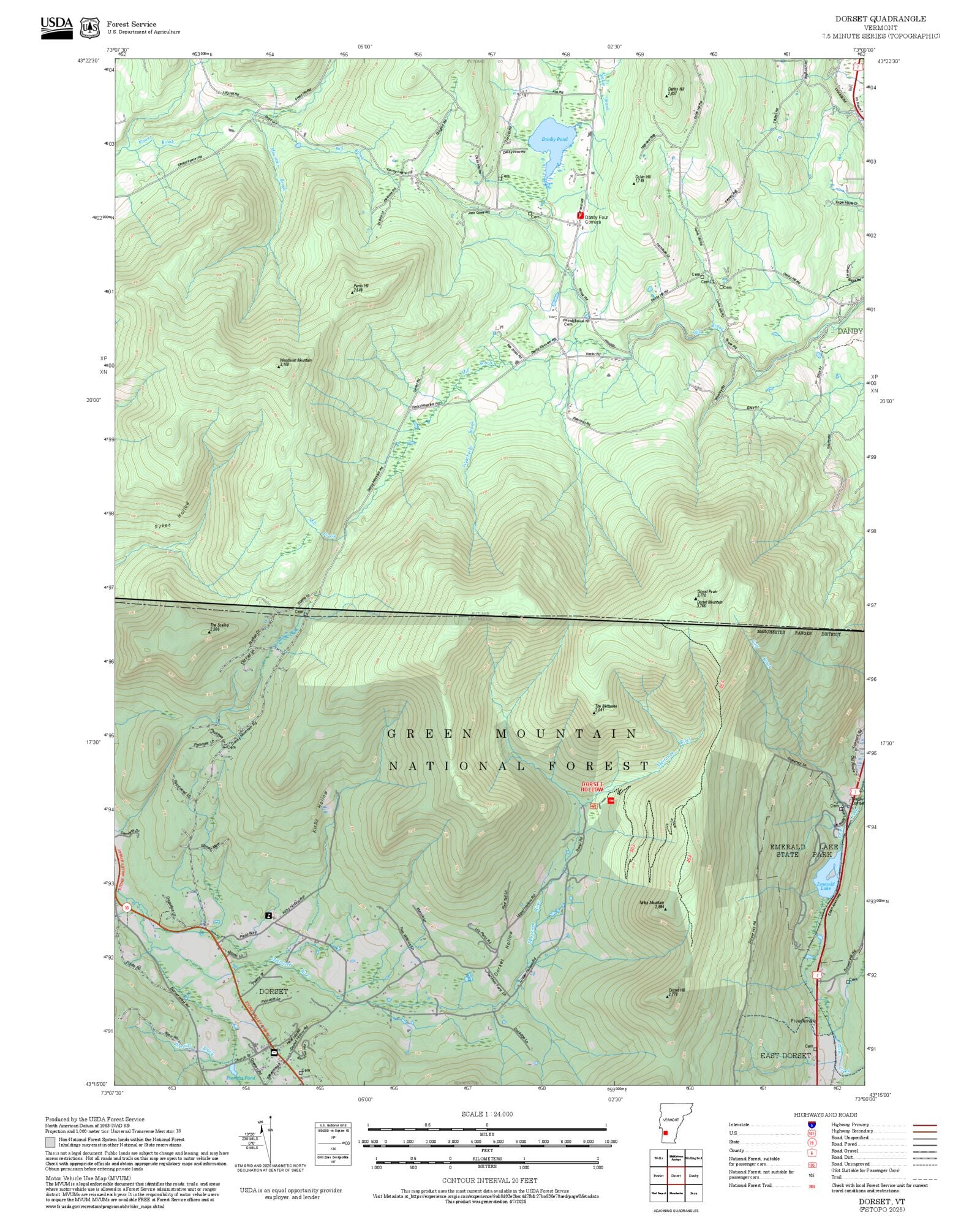 2025 Forest Service Topo Map of Dorset Vermont – MyTopo Map Store