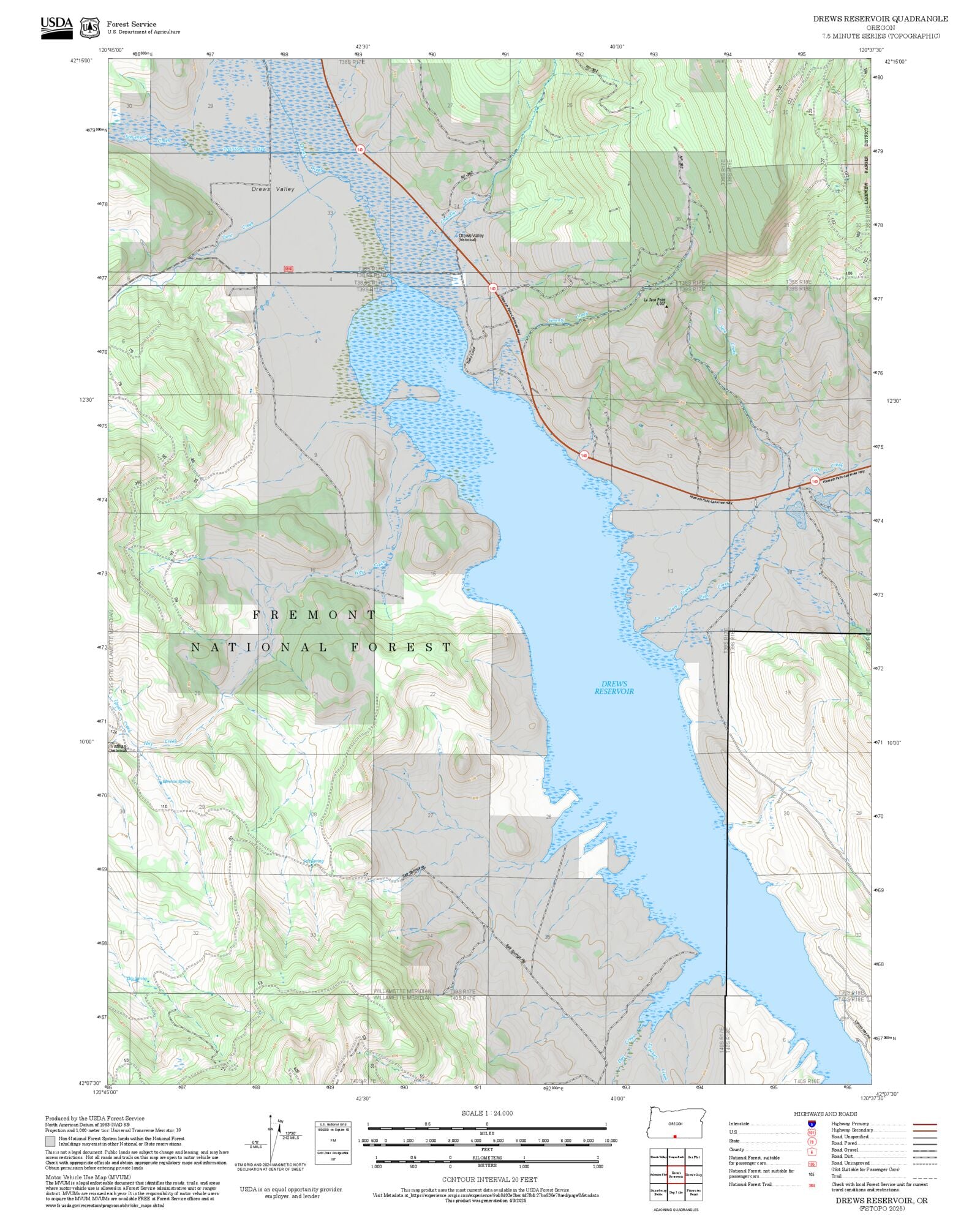 2025 Forest Service Topo Map of Drews Reservoir Oregon – MyTopo Map Store