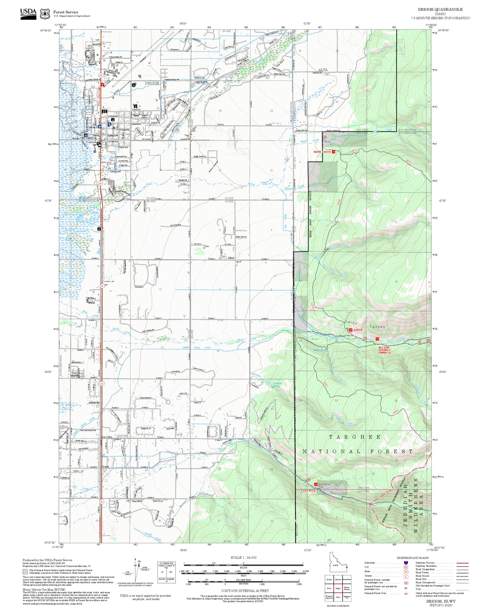 2025 Forest Service Topo Map of Driggs Idaho – MyTopo Map Store
