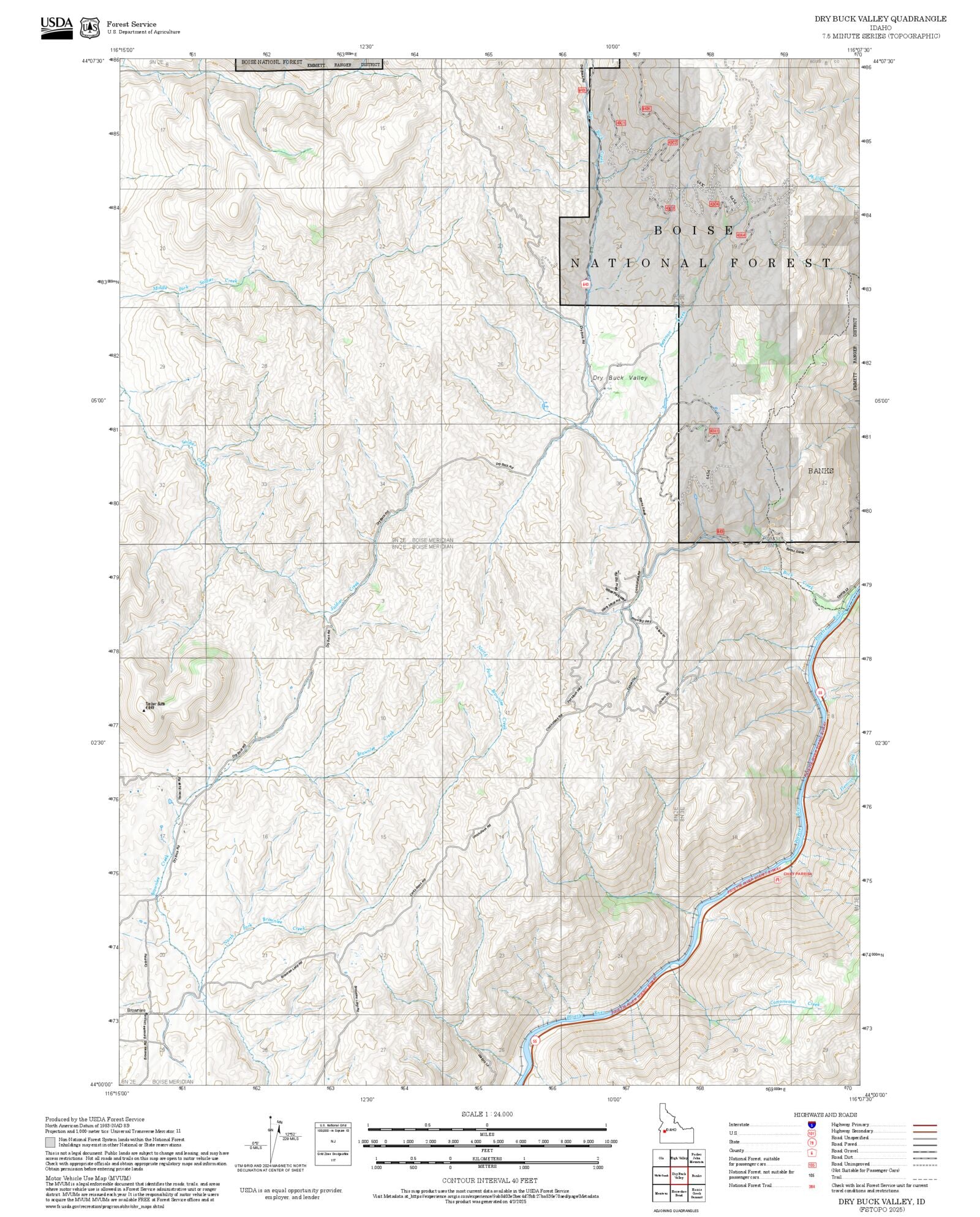 2025 Forest Service Topo Map of Dry Buck Valley Idaho – MyTopo Map Store