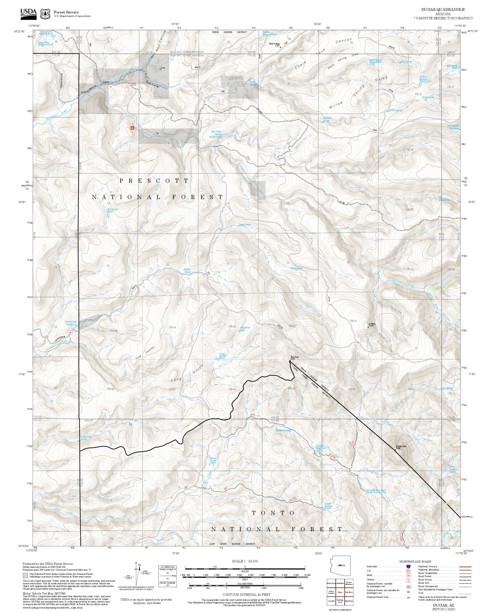 2025 Forest Service Topo Map of Dugas Arizona – MyTopo Map Store