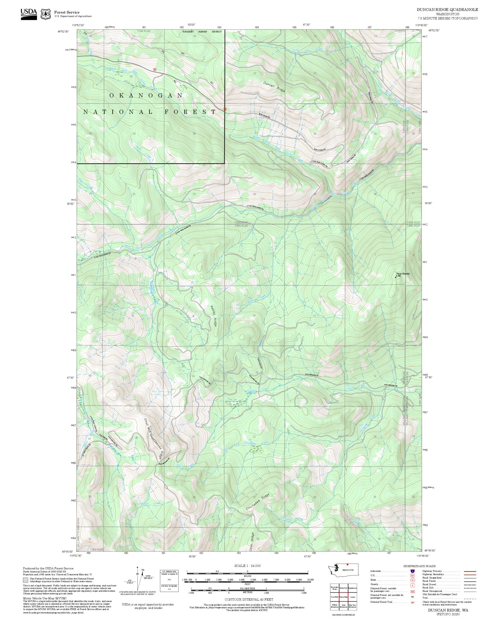 2025 Forest Service Topo Map of Duncan Ridge Washington – MyTopo Map Store