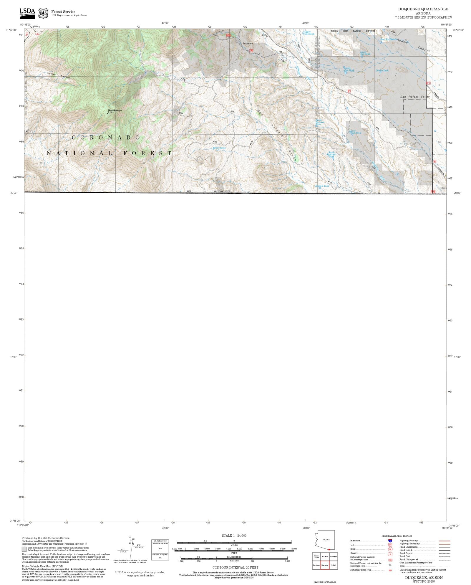 2025 Forest Service Topo Map of Duquesne Arizona – MyTopo Map Store