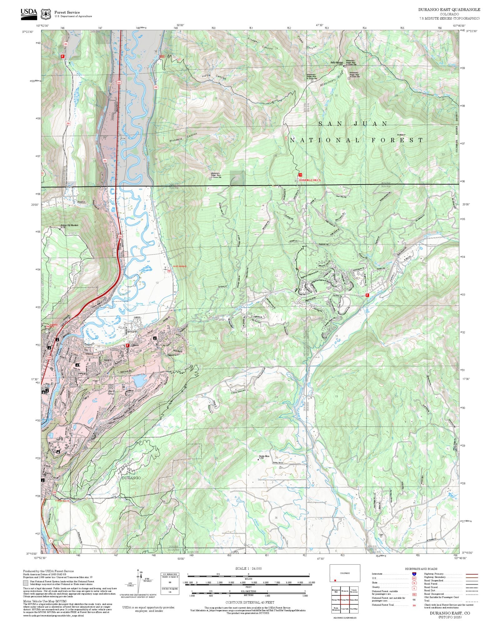 2025 Forest Service Topo Map of Durango East Colorado – MyTopo Map Store