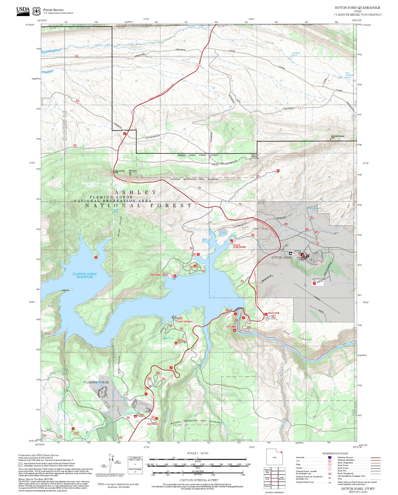 2025 Forest Service Topo Map of Dutch John Utah – MyTopo Map Store