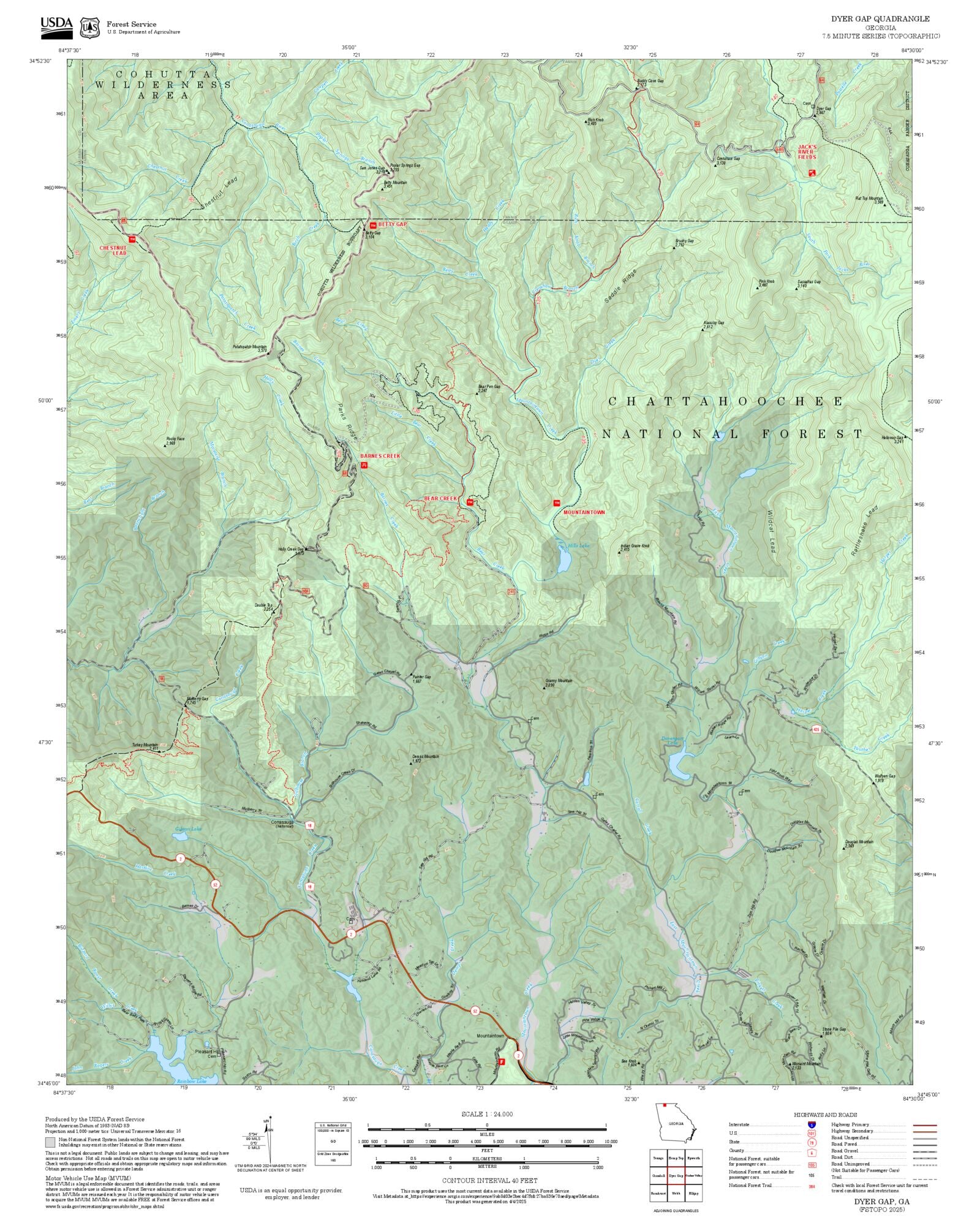 2025 Forest Service Topo Map of Dyer Gap Georgia – MyTopo Map Store